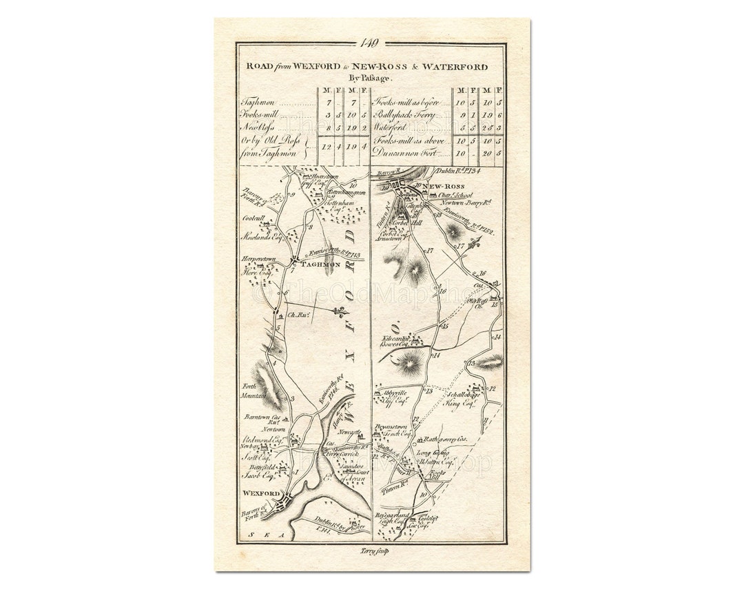 Antique Ireland Road Map Wexford Taghmon New Ross - Etsy UK