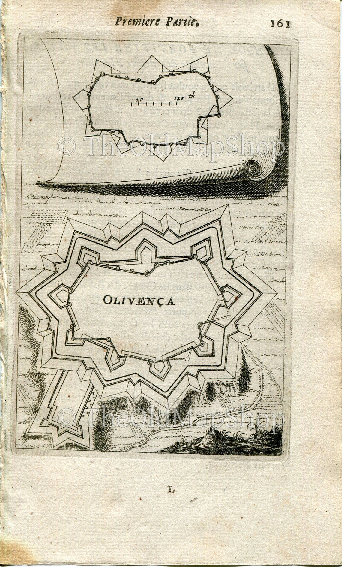 Olivenza, Olivença, Spain Antique Print, Map, Fort Fortified ...