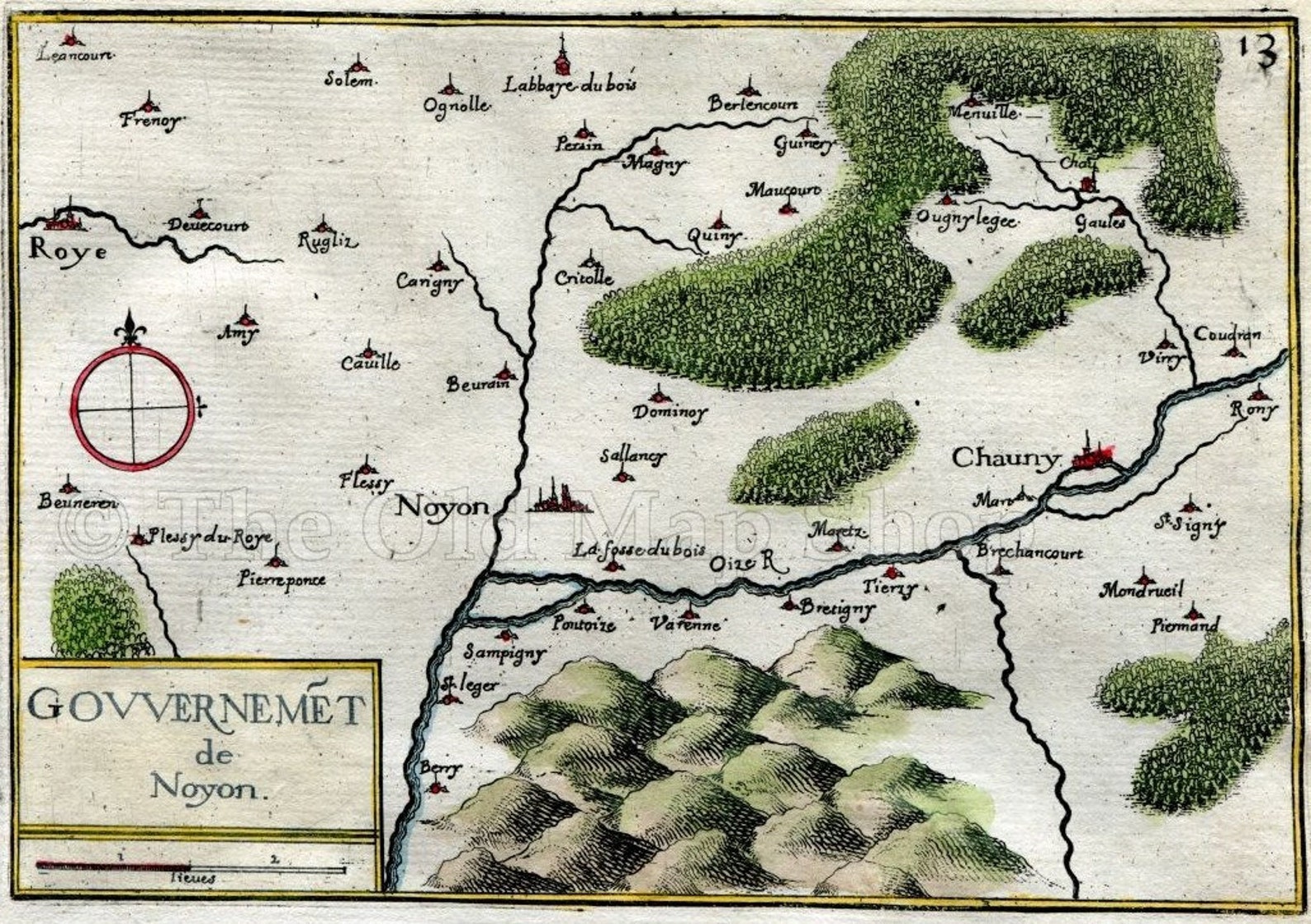 1634 Nicolas Tassin Map Noyon Chauny Viry Noureuil Sinceny - Etsy