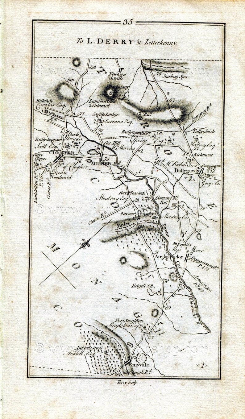 1778 Taylor & Skinner Antique Ireland Road Map 35/36 Emyvale Aughnacloy ...