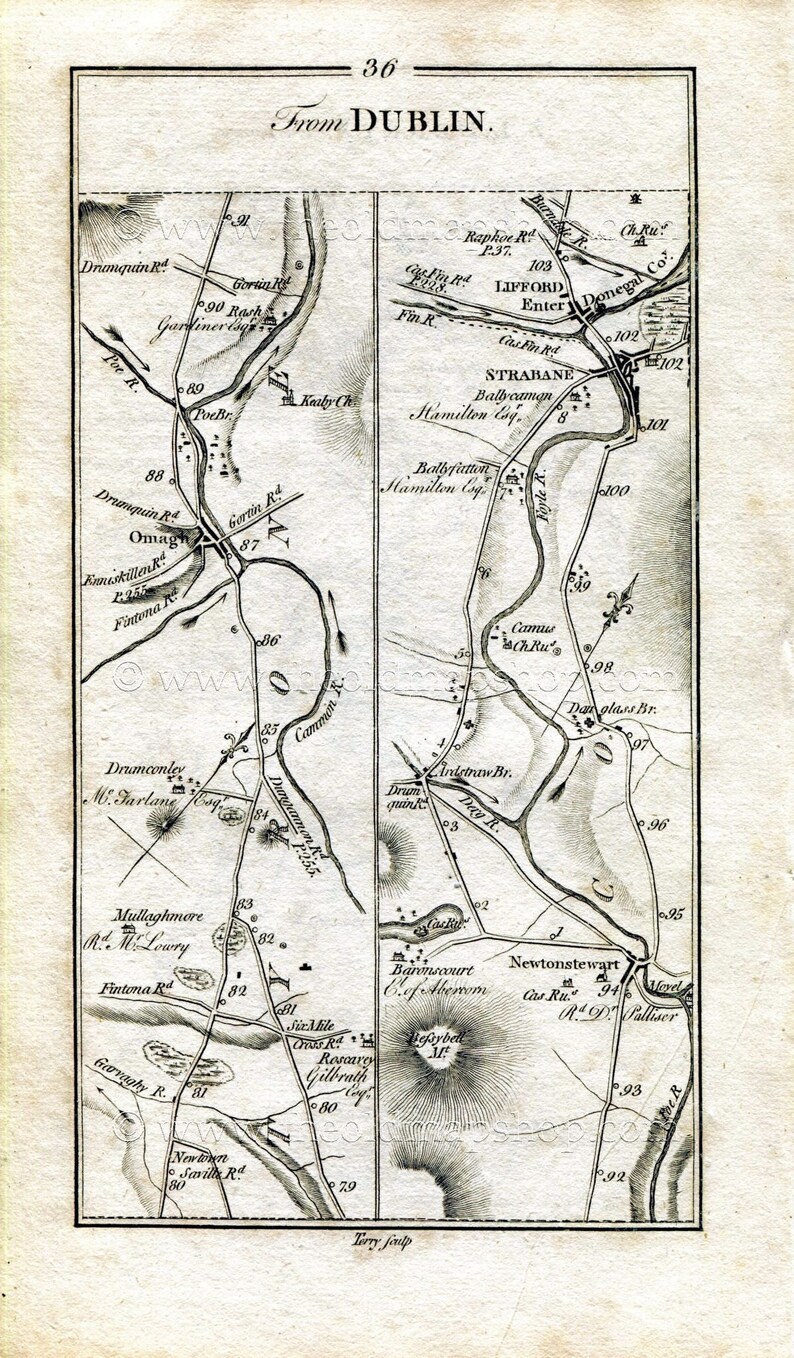 1778 Taylor & Skinner Antique Ireland Road Map 35/36 Emyvale Aughnacloy ...