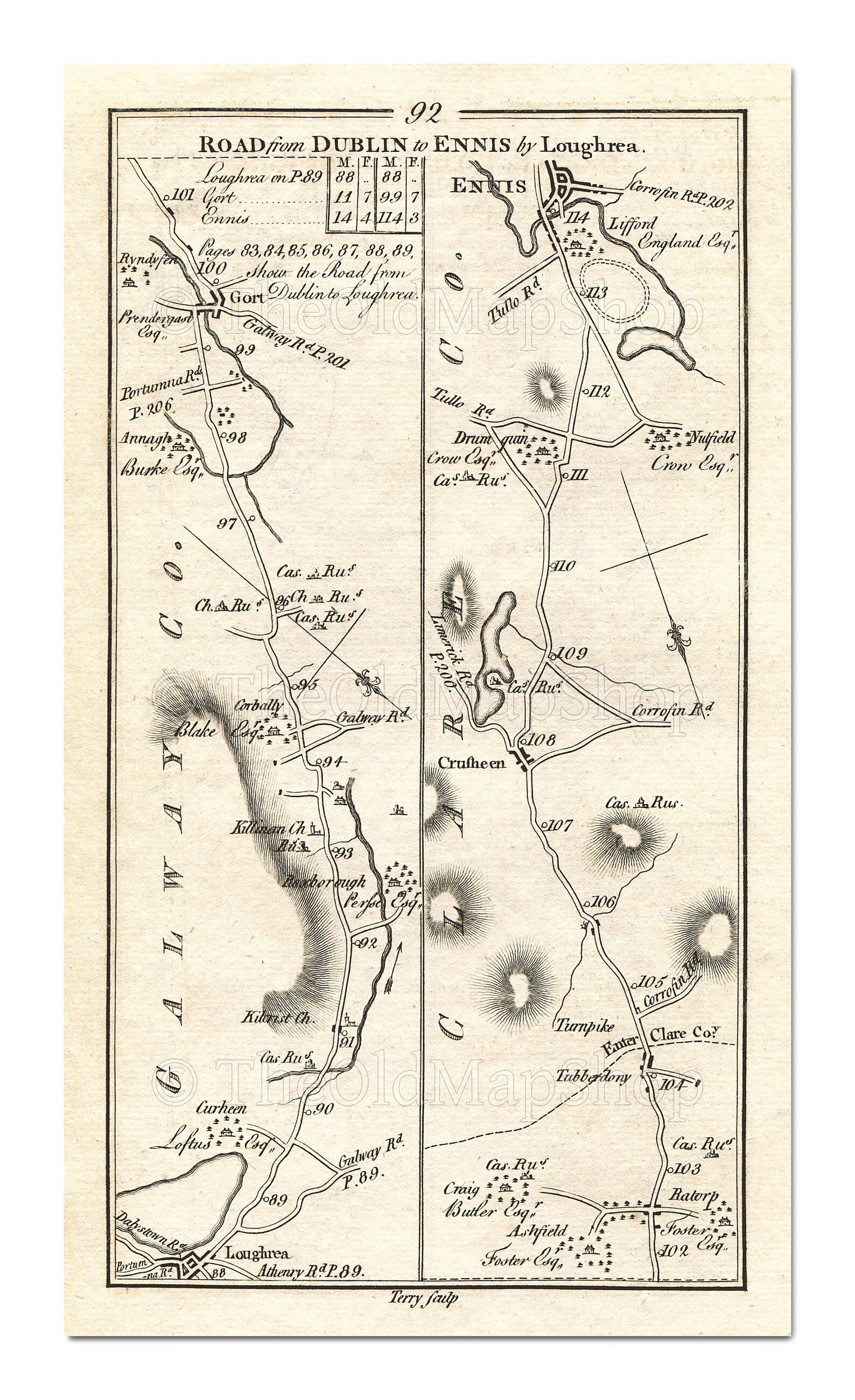 Antique Ireland Road Map Loughrea Kilchreest Gort Galway - Etsy