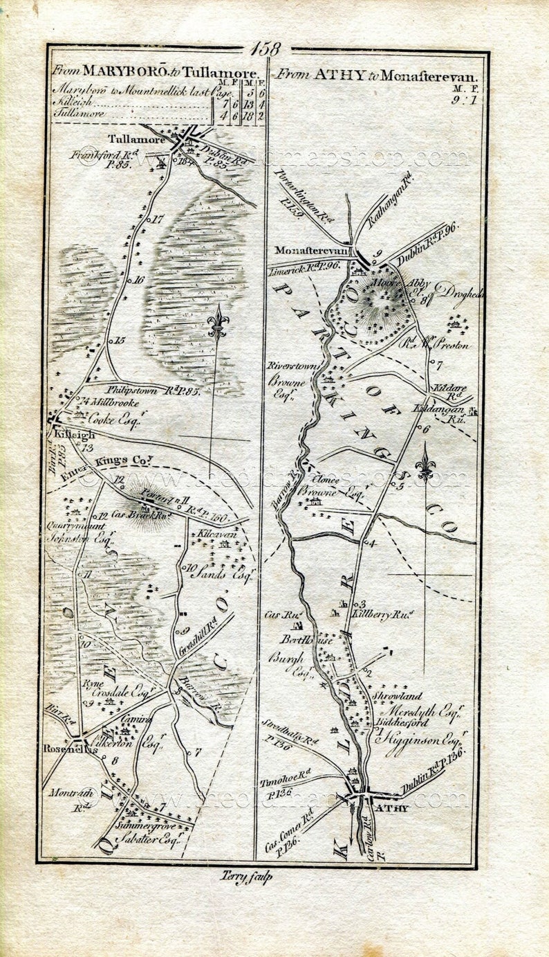1778 Taylor & Skinner Antique Ireland Road Map 157/158 Athy - Etsy ...