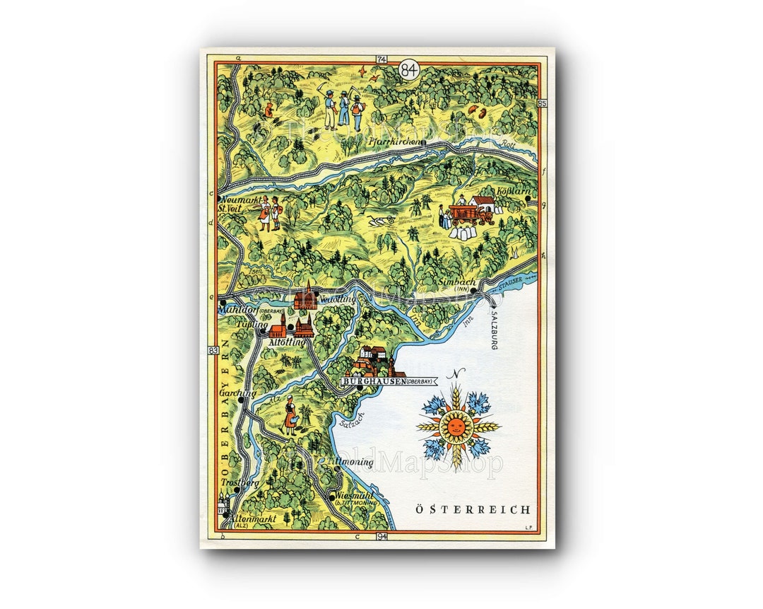 Leo Faller Germany Map 1956 Burghausen Muhldorf Tittmoning - Etsy