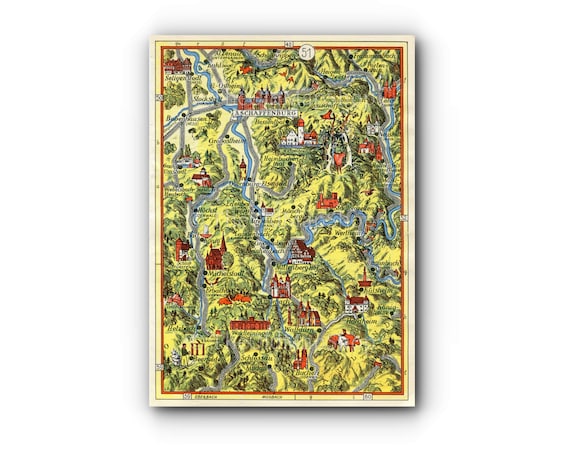 Leo Faller Germany Map 1956 Aschaffenburg Seligenstadt - Etsy