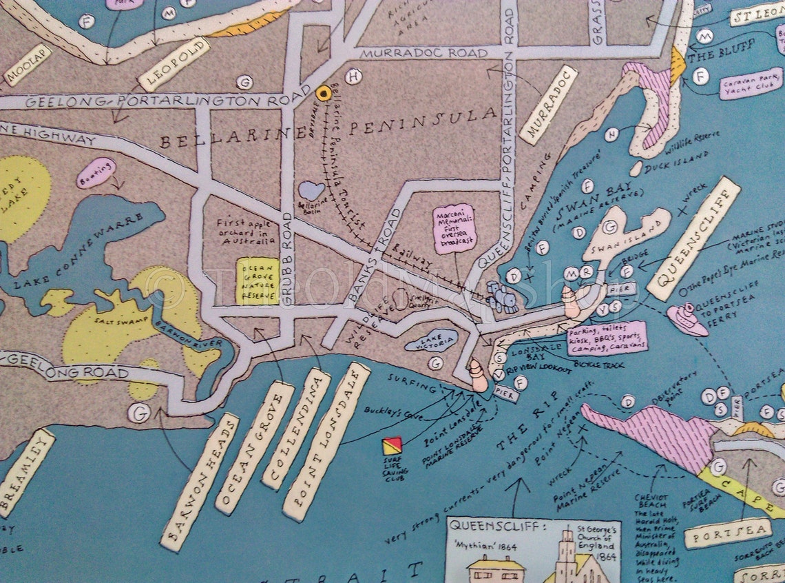 C.1984 Port Phillip Bay Play Pictorial Map Melbourne Geelong - Etsy ...