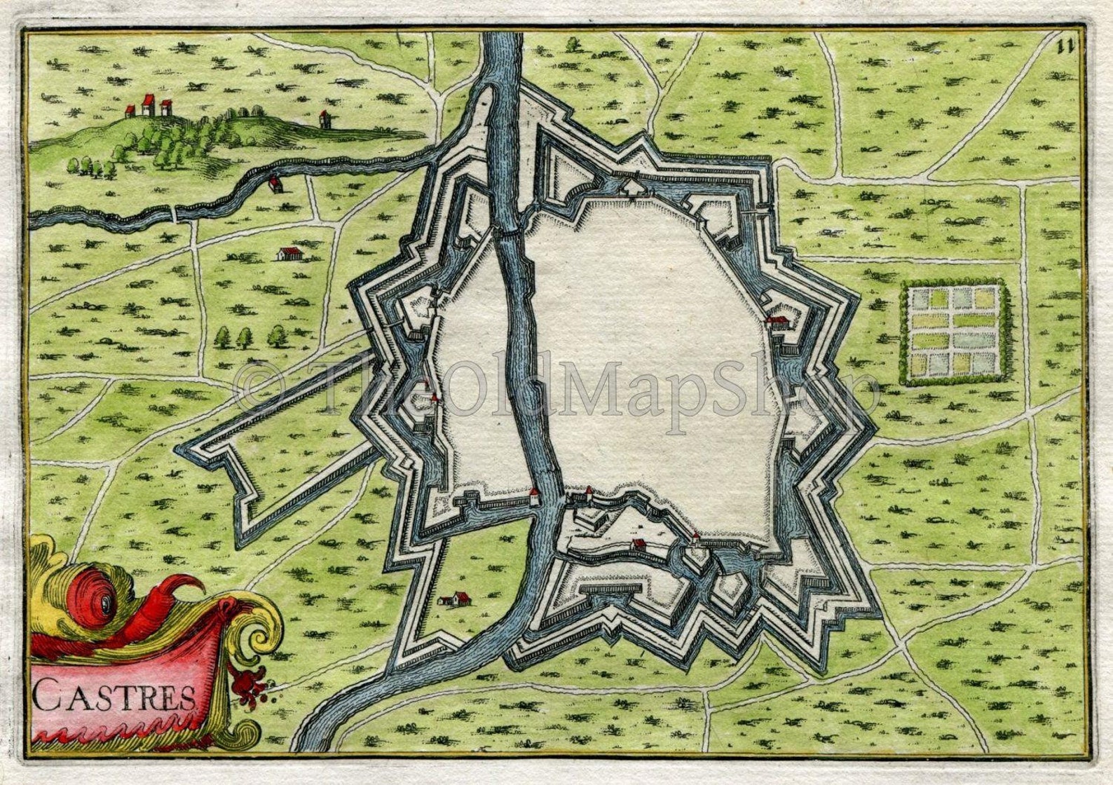 1634 Nicolas Tassin Antique Map Castres, Fort, Fortified Town Plan, Tar ...