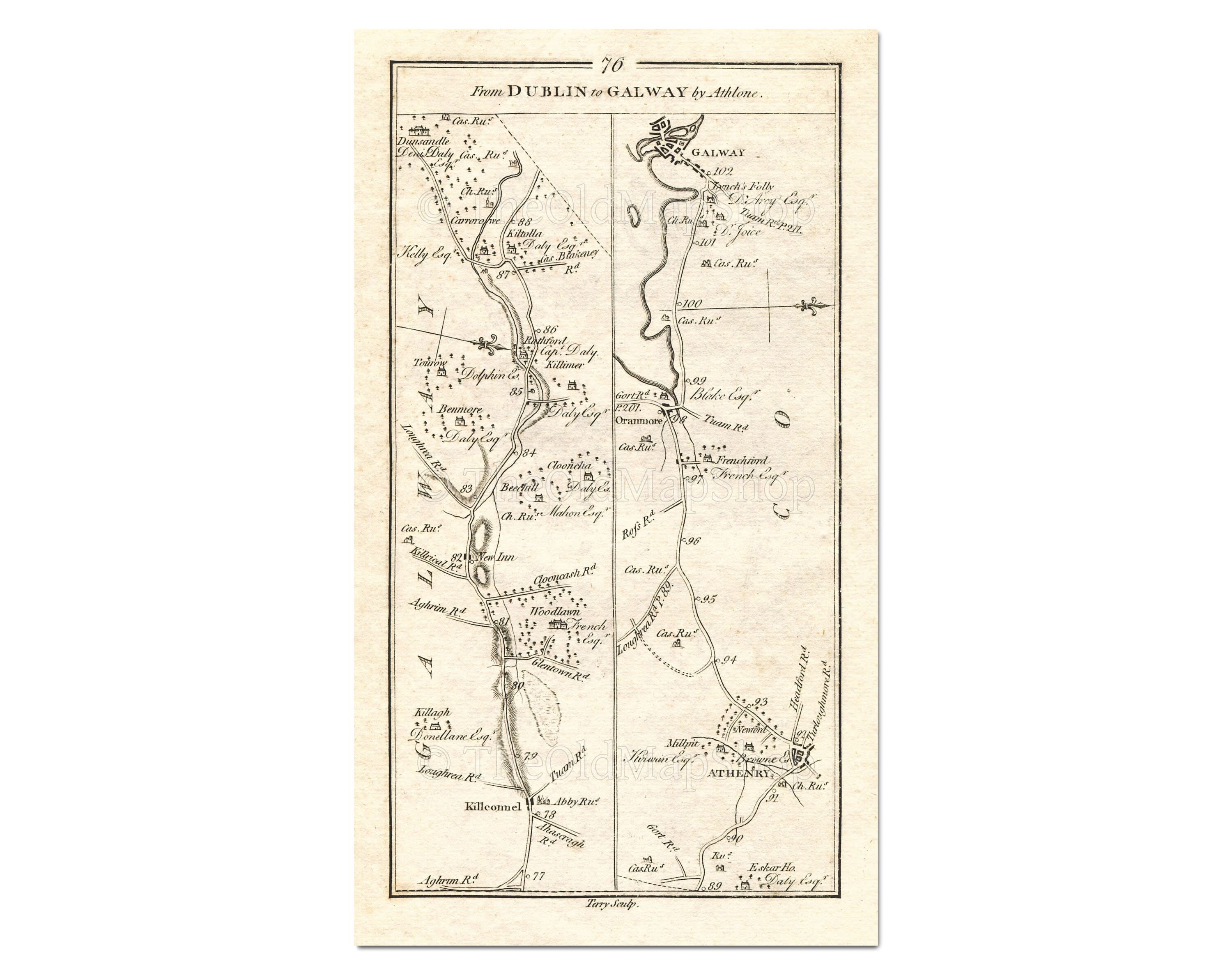 Antique Ireland Road Map Kilconnell Woodlawn Athenry - Etsy