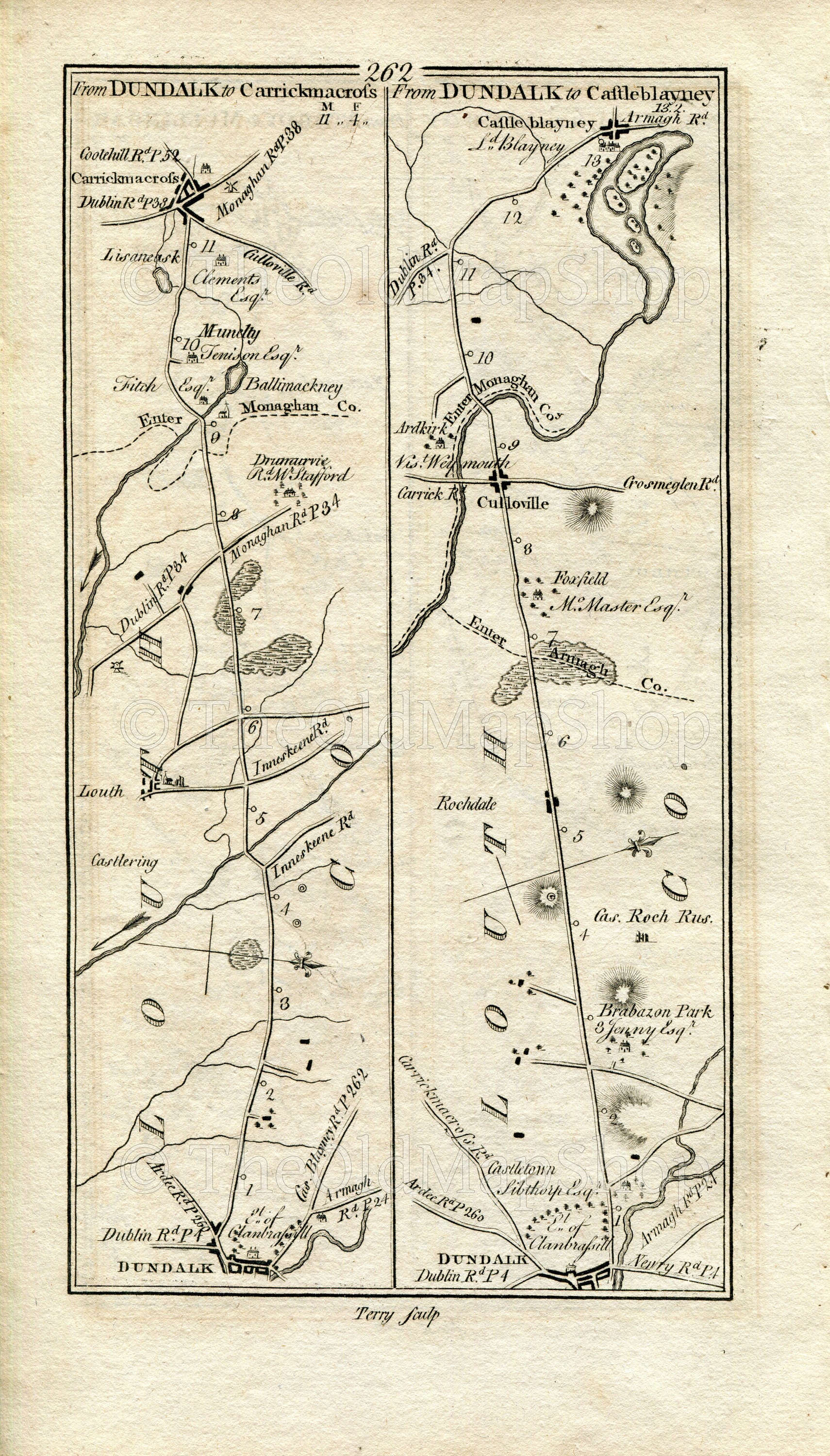 1778 Taylor & Skinner Antique Ireland Road Map 261/262 Kells Athboy ...