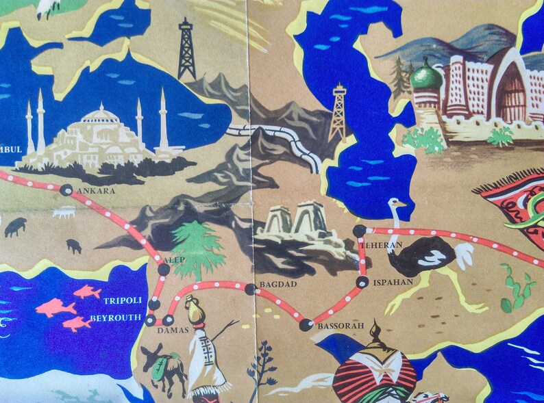 C.1956 Pictorial Map of Europe Asia by J B Jannot Jan-Loup | Etsy