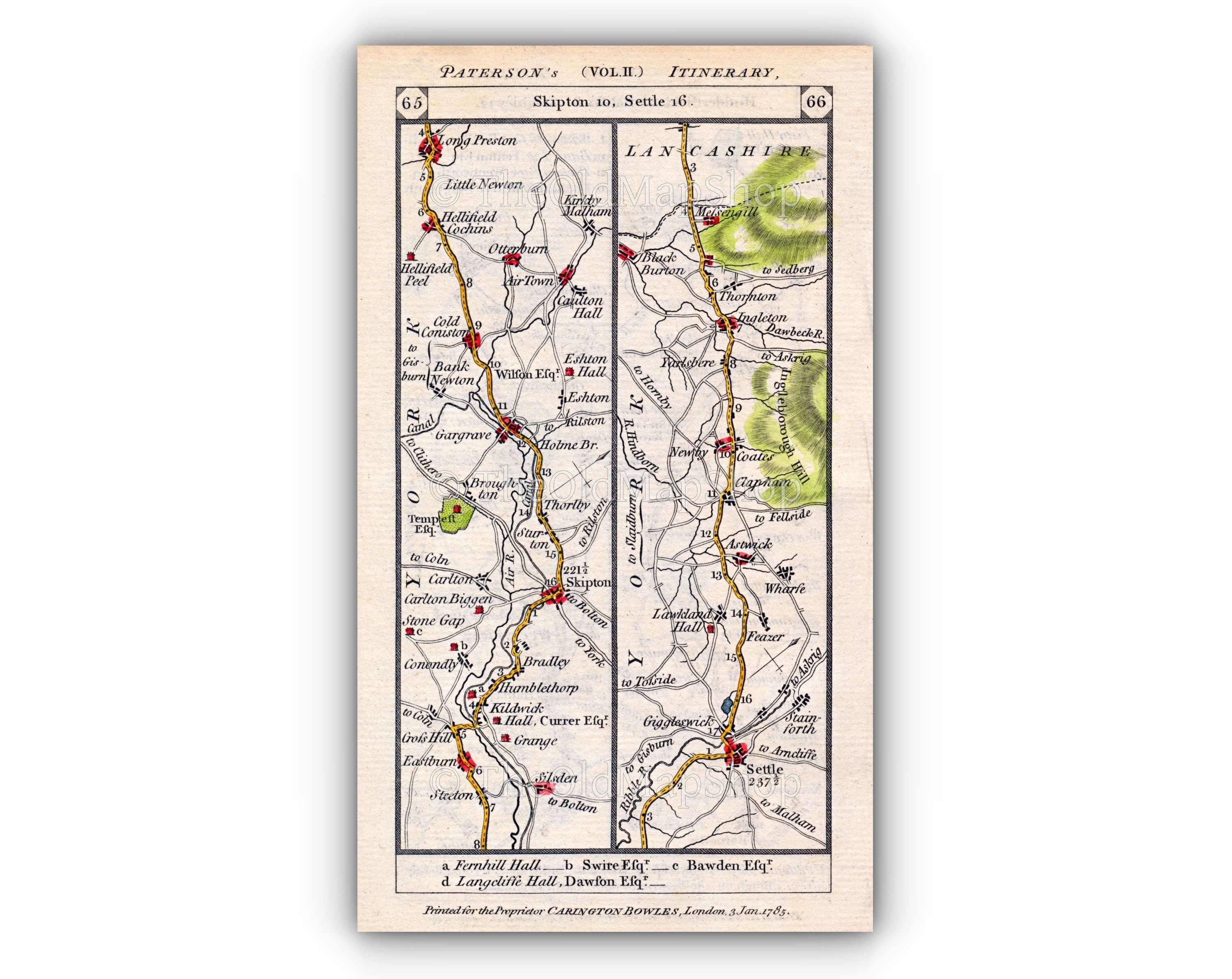 Antique Road Map Paterson 1785 Skipton Yorkshire Silsden - Etsy