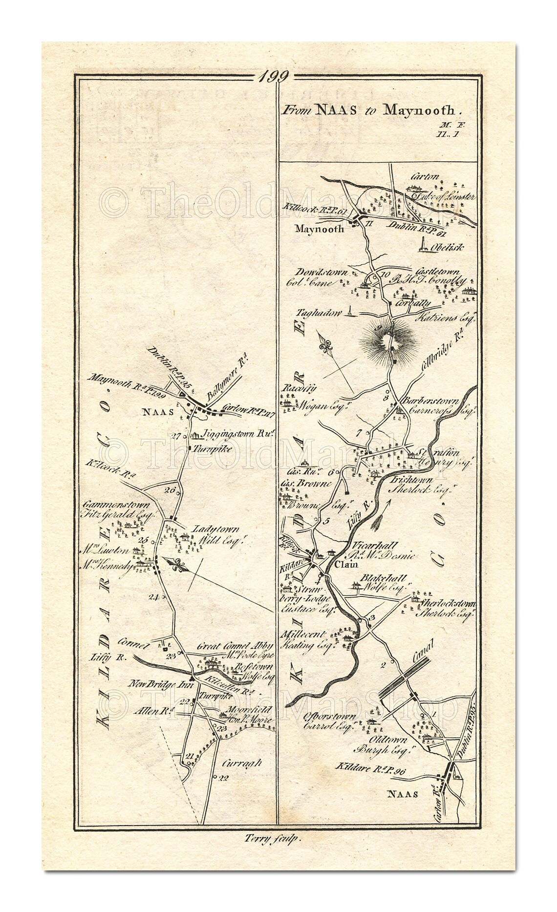 Antique Ireland Road Map Naas Kildare Newbridge the - Etsy