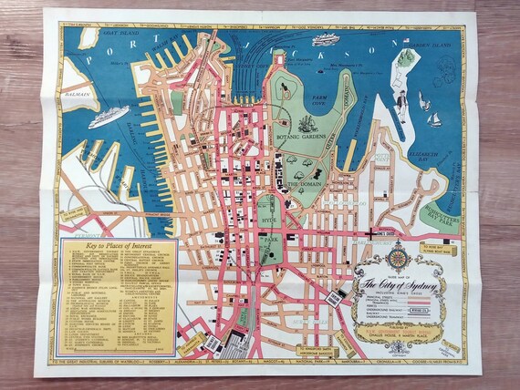 C.1957 Guide map of the City of Sydney including King's | Etsy