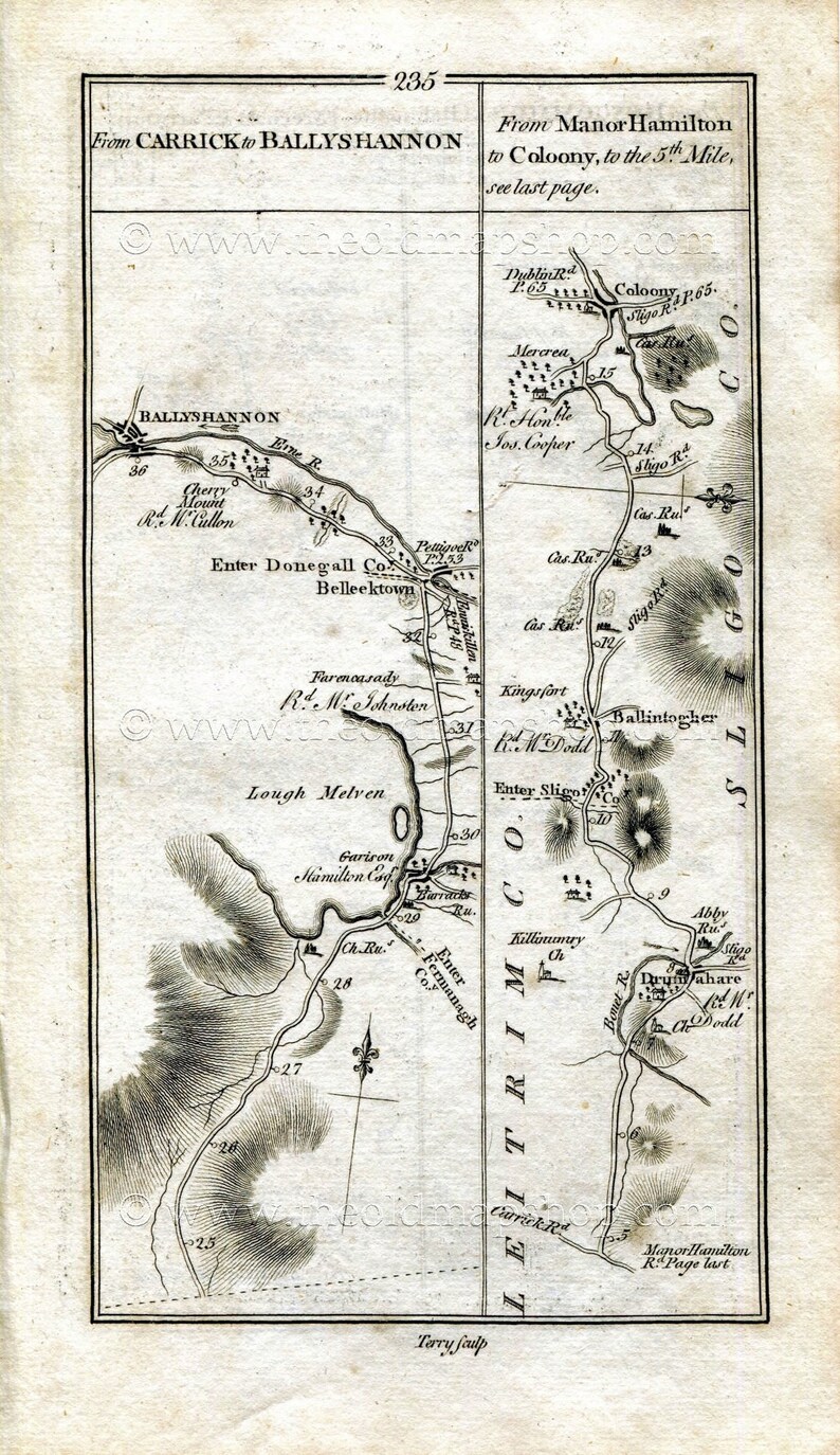 1778 Taylor & Skinner Antique Ireland Road Map 235/236 Ballyshannon ...