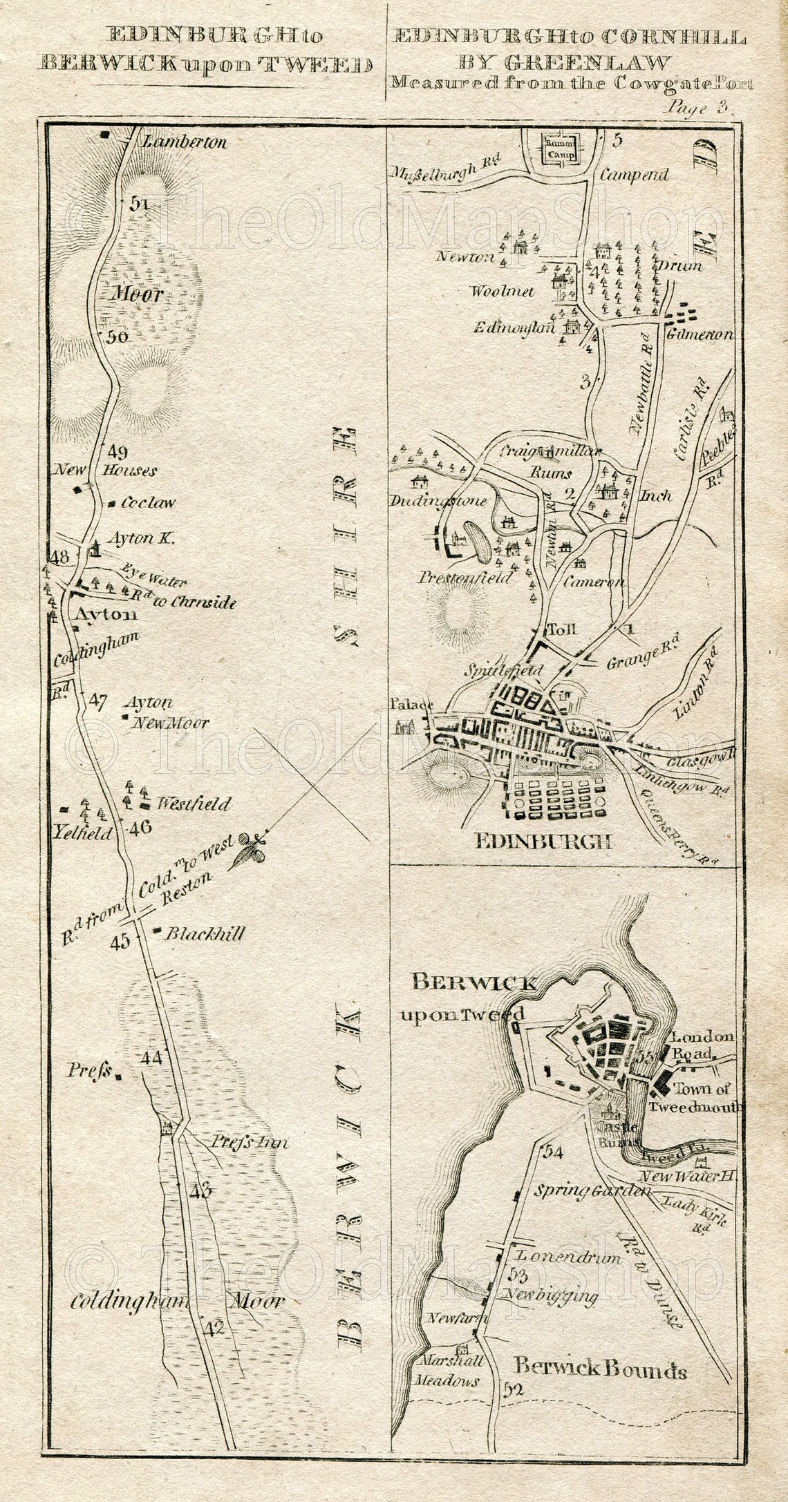 Scotland Road Map Taylor Skinner 1792 Coldingham Ayton - Etsy