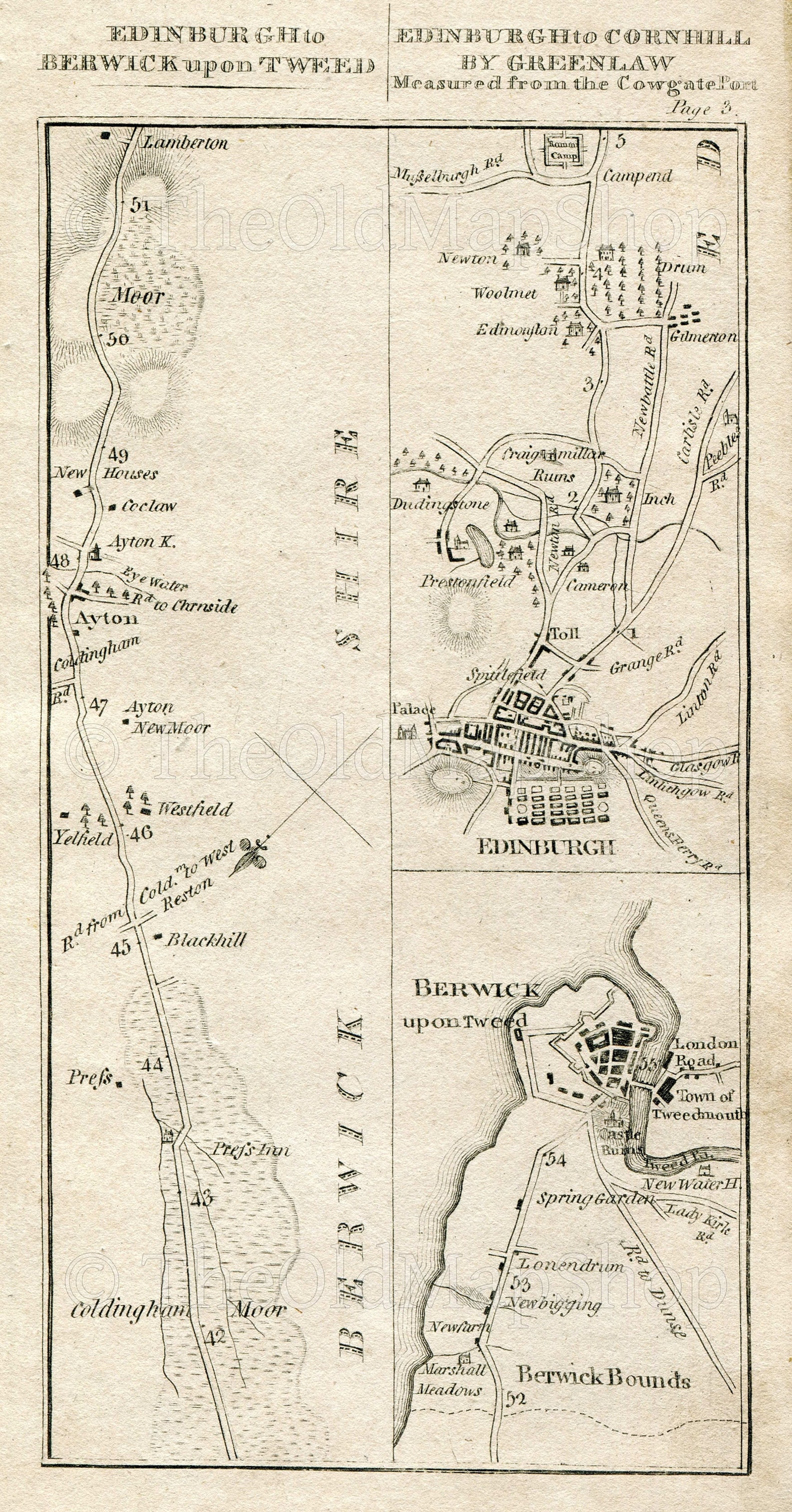 Scotland Road Map Taylor Skinner 1792 Coldingham Ayton - Etsy