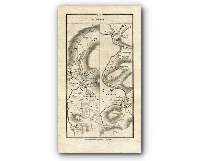 1778 Taylor & Skinner Antique Ireland Map 273/274 Ballintoy Ballycastle ...