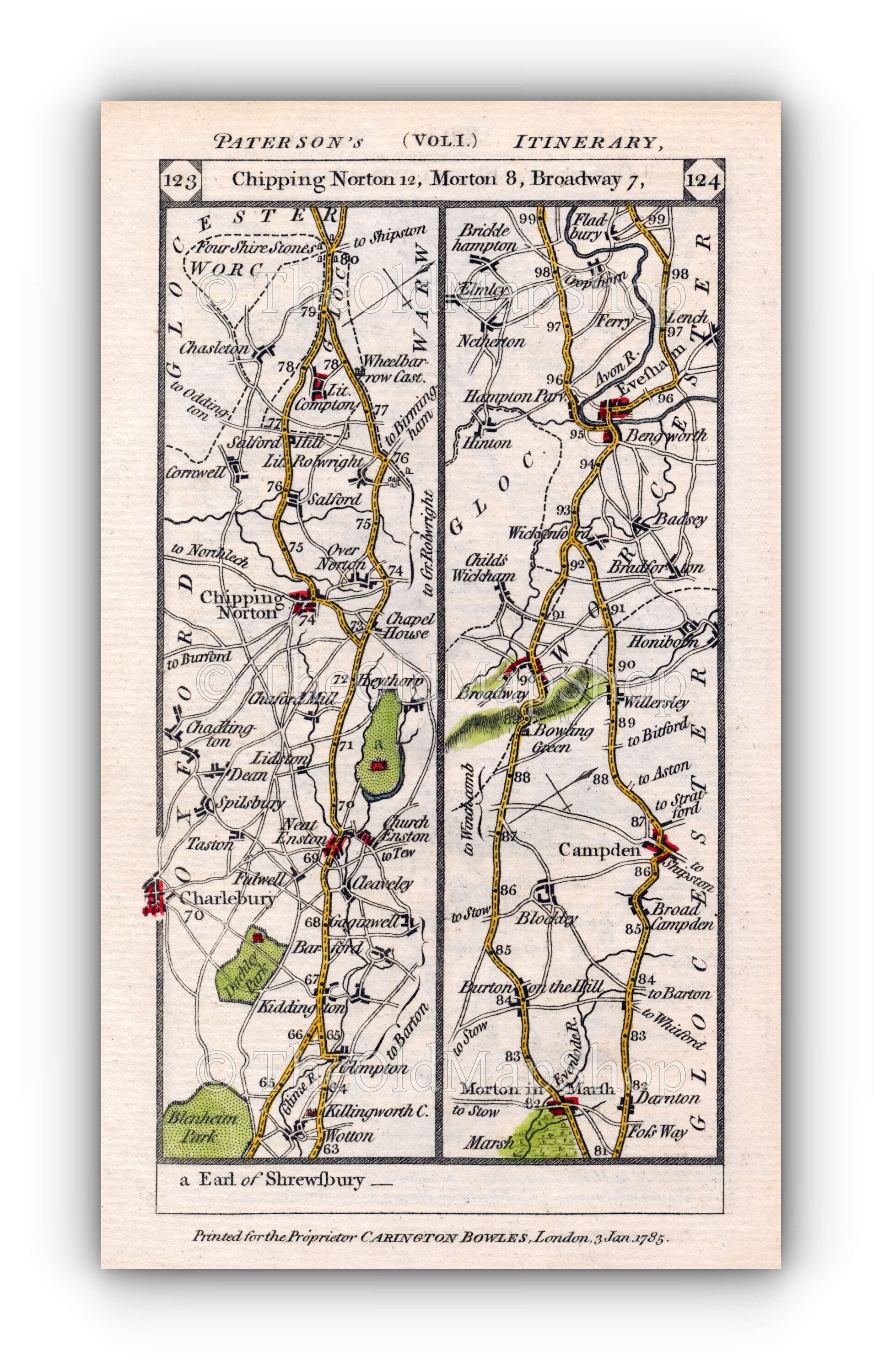 Antique Road Map Paterson 1785 Chipping Norton Enstone - Etsy