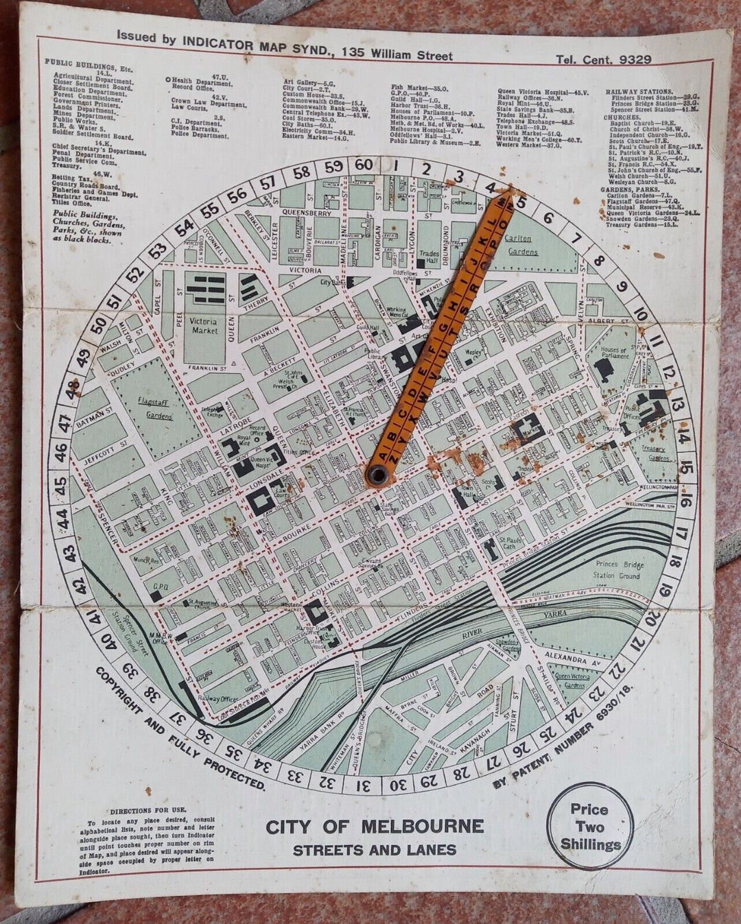 C.1925 the Indicator Map of Melbourne, Australia (rare Melbourne Map ...