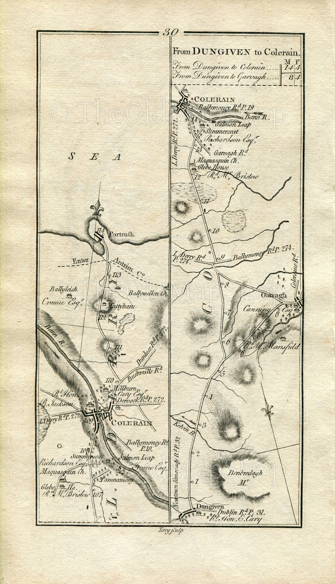 1778 Taylor & Skinner Antique Ireland Road Map 29/30 Swatragh - Etsy