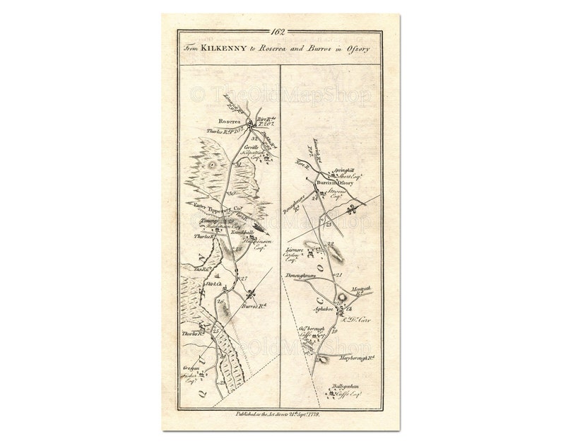 Antique Ireland Road Map Roscrea Offaly Tipperary - Etsy