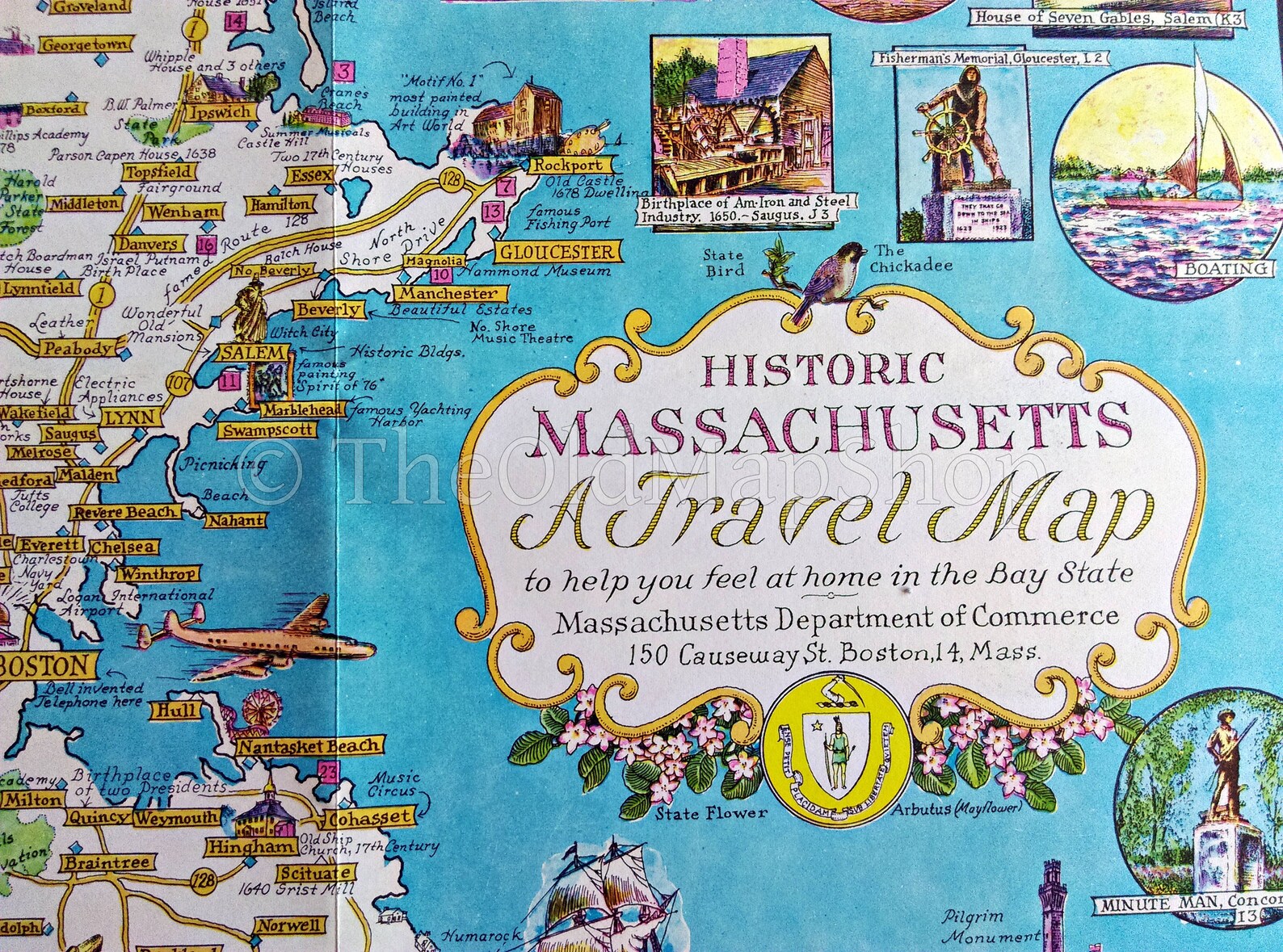 1964 Historic Massachusetts A Travel Map by Ernest Dudley Chase ...