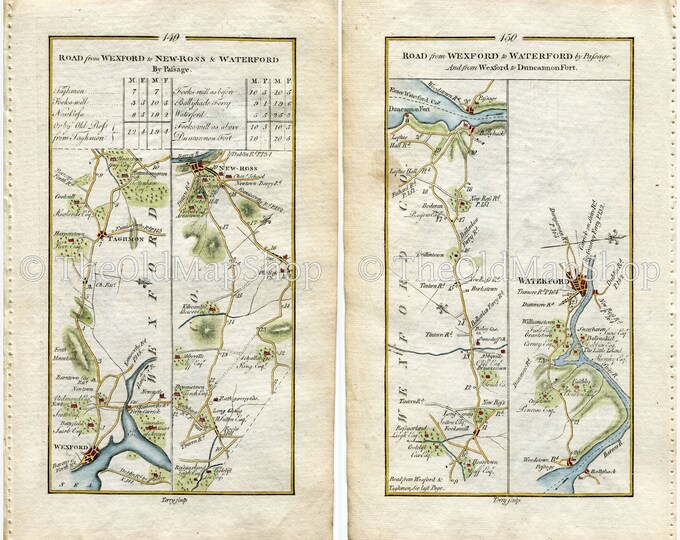 1778 Taylor & Skinner Antique Ireland Road Map 133/134 Leighlinbridge ...