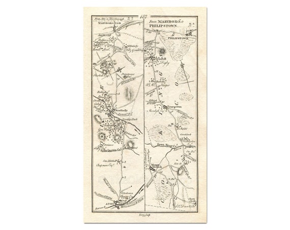 Antique Ireland Road Map Athy Stradbally Portlaoise | Etsy