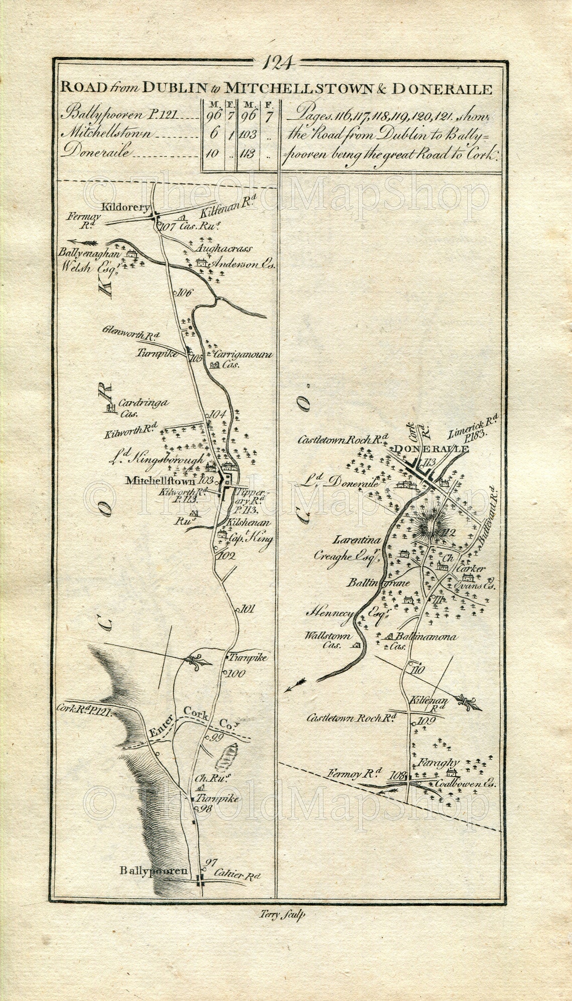 1778 Taylor & Skinner Antique Ireland Road Map 123/124 Ballyhooly ...