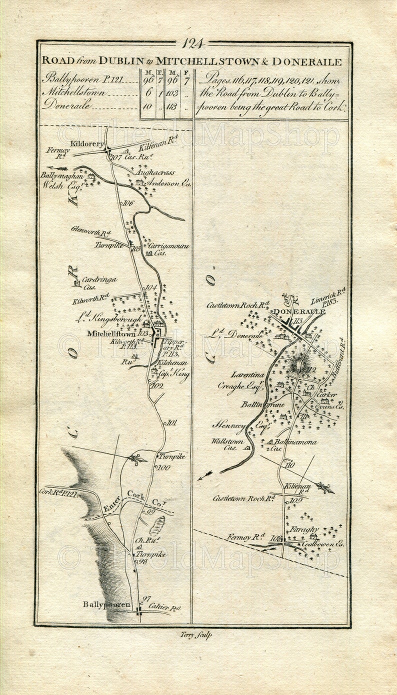 1778 Taylor & Skinner Antique Ireland Road Map 123/124 Ballyhooly ...