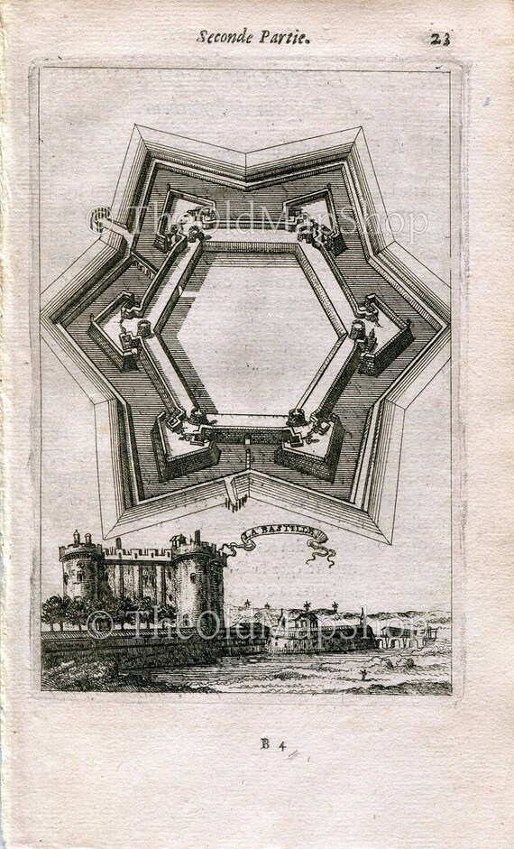 La Bastille the Prison Fort Plan Map Fortress Paris - Etsy India