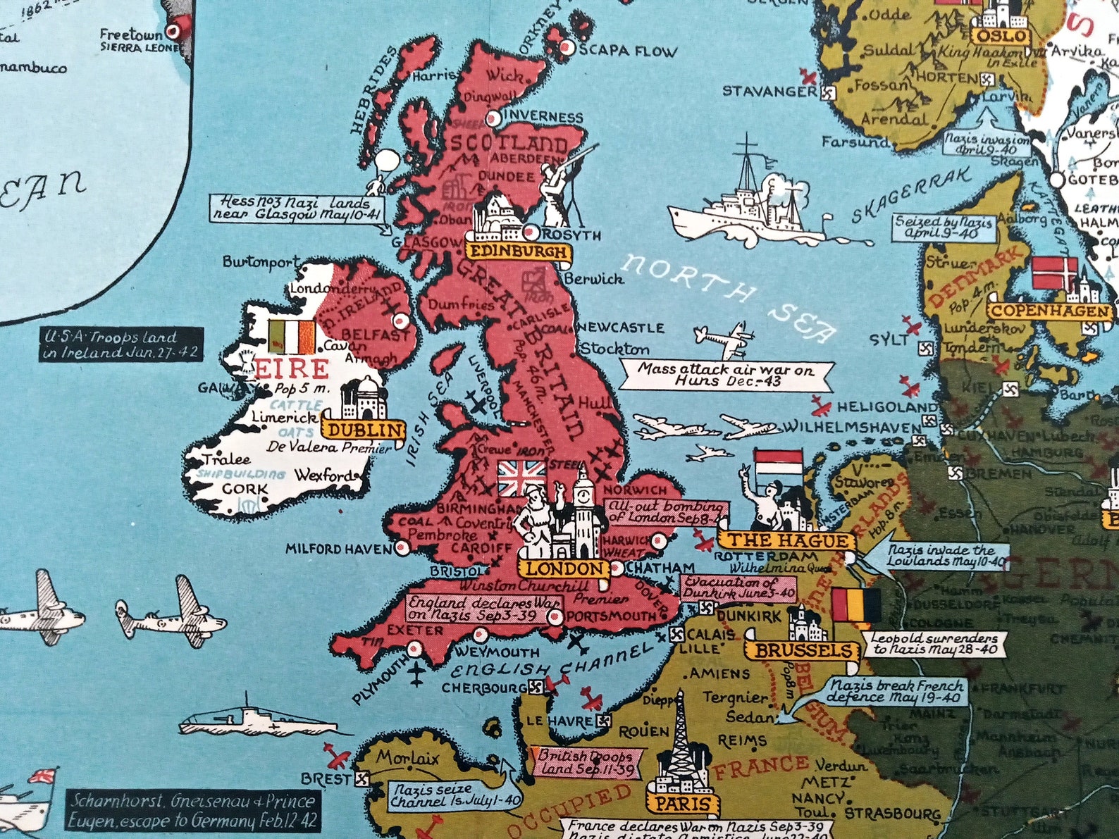 1944 Date Events World War Pictorial Map by Stanley Turner. Published ...