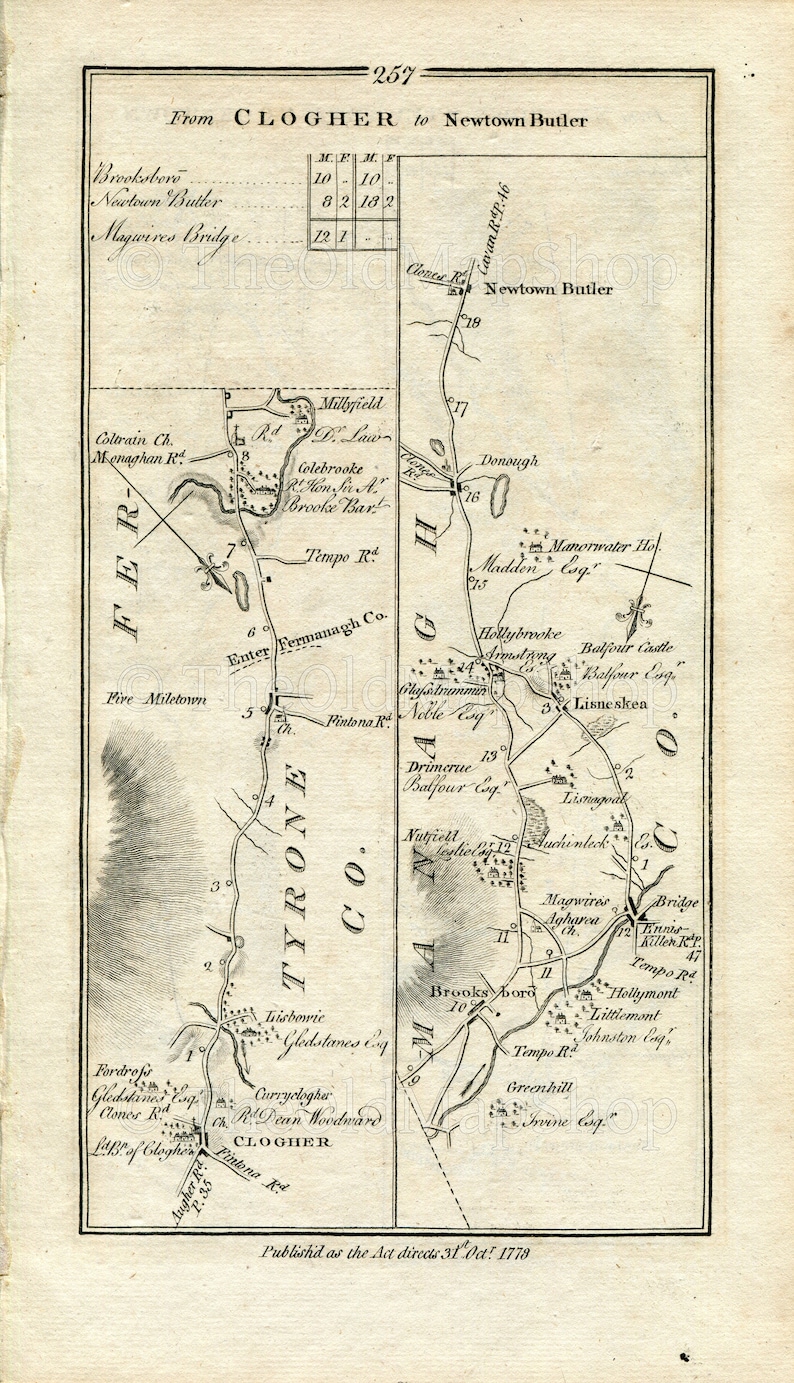 1778 Taylor & Skinner Antique Ireland Road Map 257/258 Clogher - Etsy