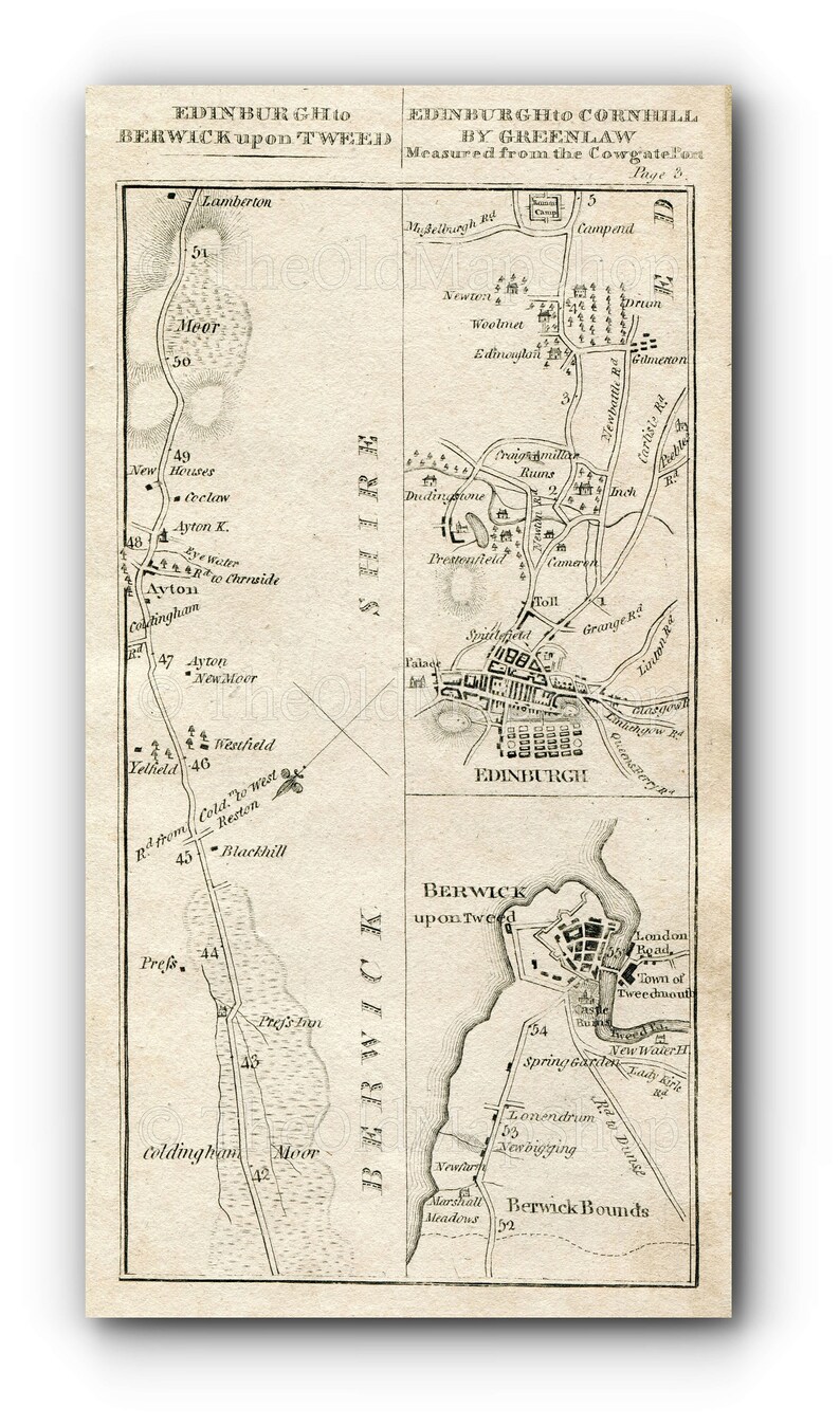 Scotland Road Map Taylor Skinner 1792 Coldingham Ayton - Etsy