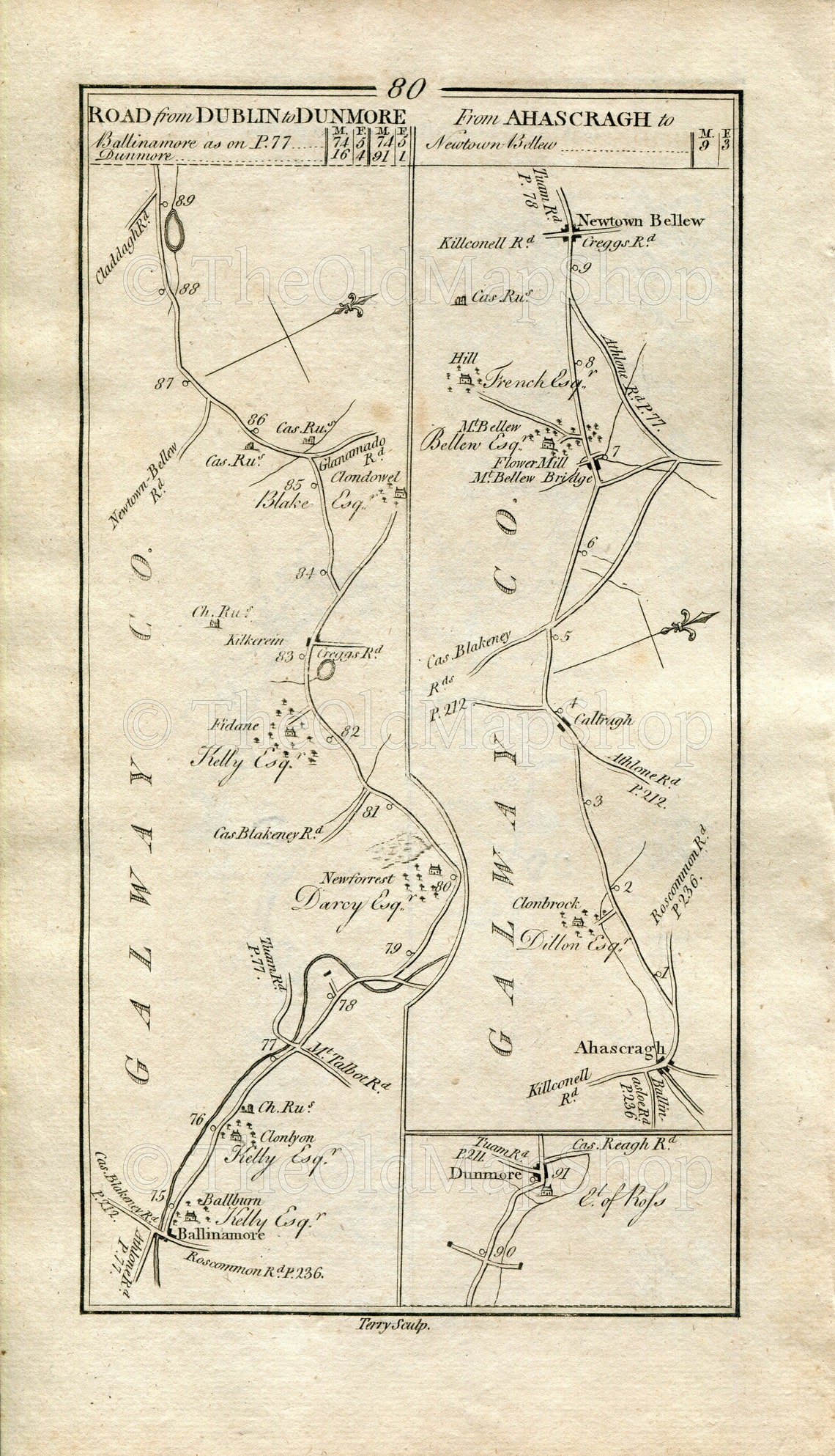 1778 Taylor & Skinner Antique Ireland Road Map 79/80 Castlebar - Etsy