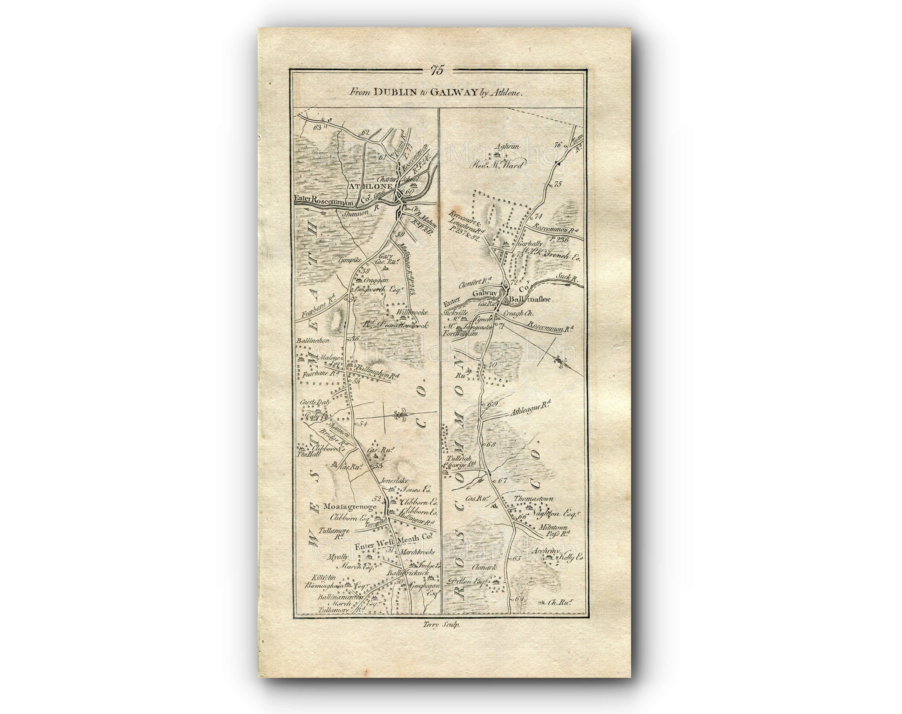 1778 Taylor & Skinner Antique Ireland Road Map 75/76 Moate Athlone ...