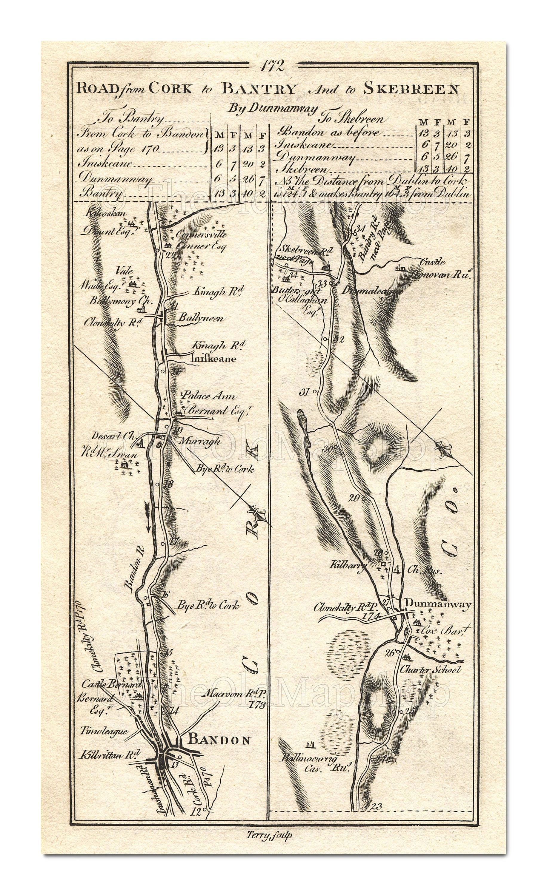 Antique Ireland Road Map Bandon Cork Enniskeane Dunmanway - Etsy