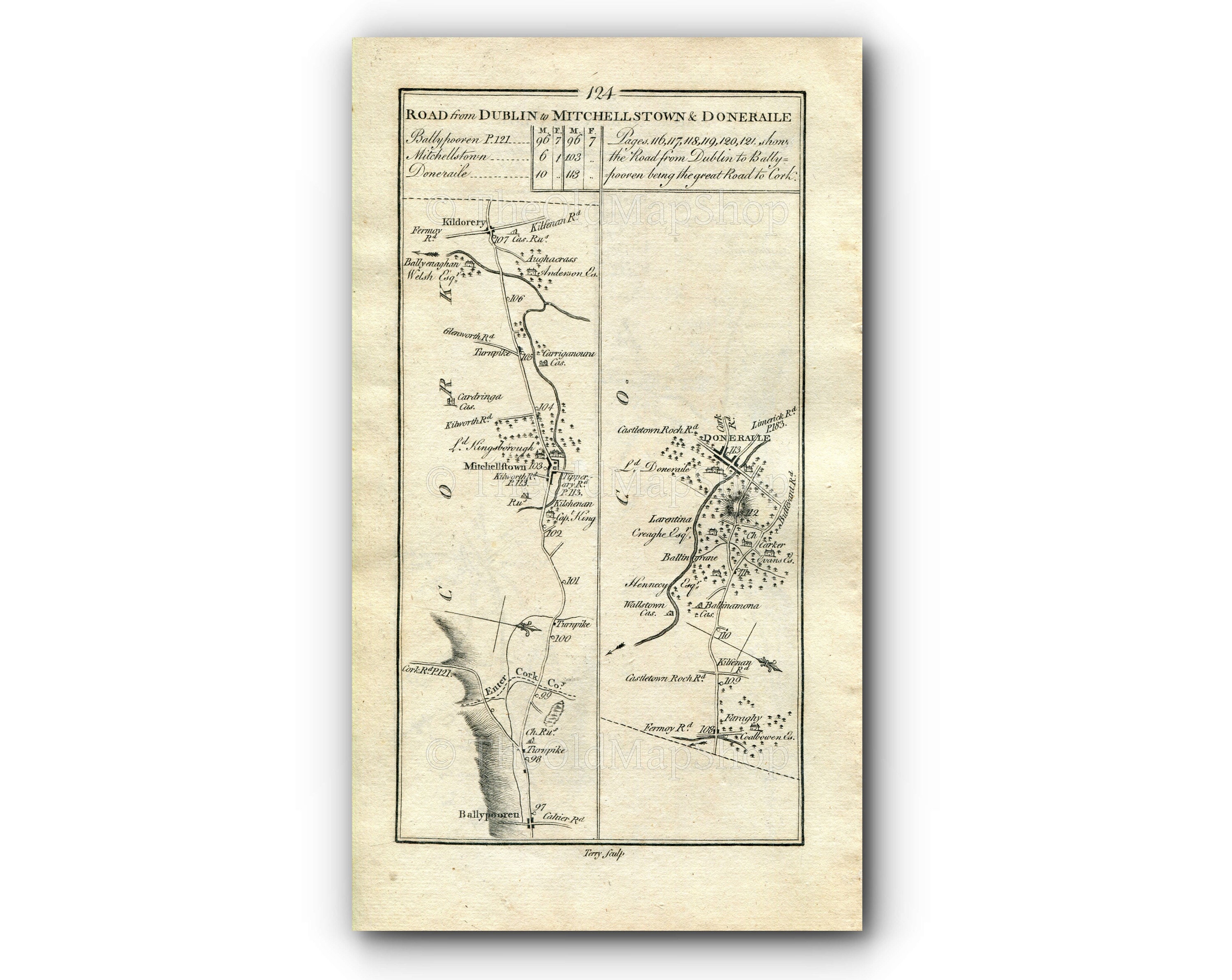 1778 Taylor & Skinner Antique Ireland Road Map 123/124 Ballyhooly ...