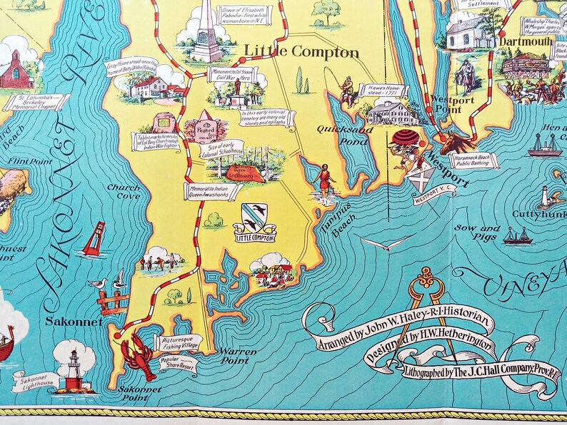 1937 Mount Hope Bridge Bristol Rhode Island Pictorial Map by H - Etsy