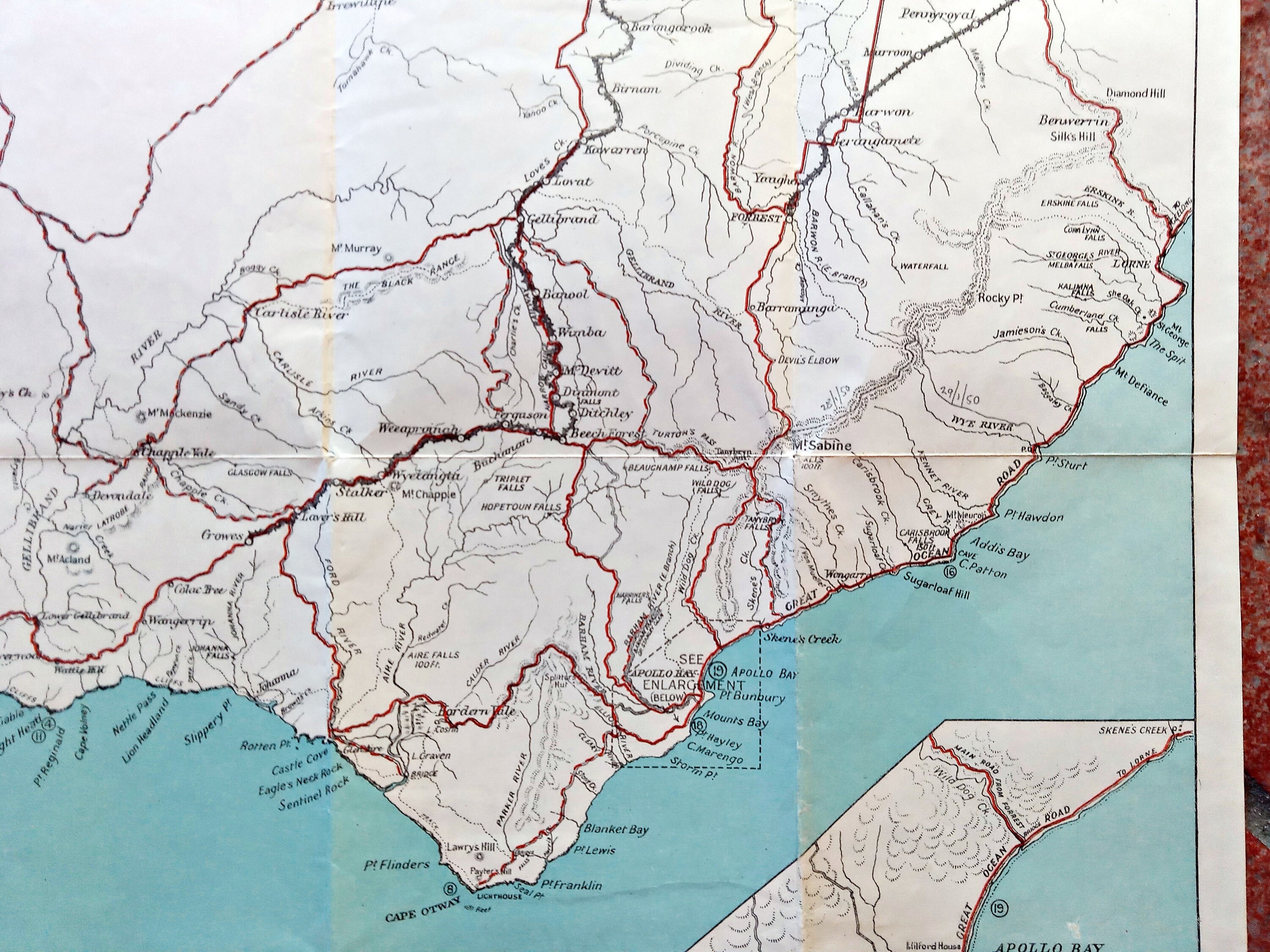 Rare 1933 Tourist Map of Lorne to Port Fairy, Apollo Bay, Victoria ...