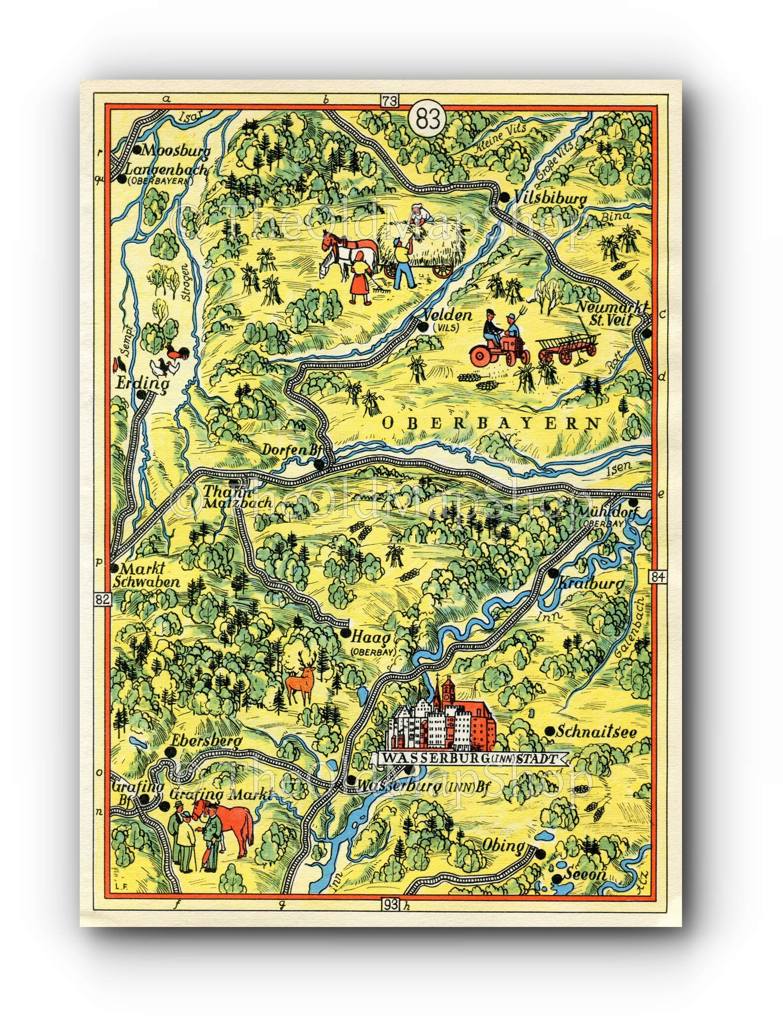 Leo Faller Germany Map 1956 Wasserburg Am Inn Grafing | Etsy