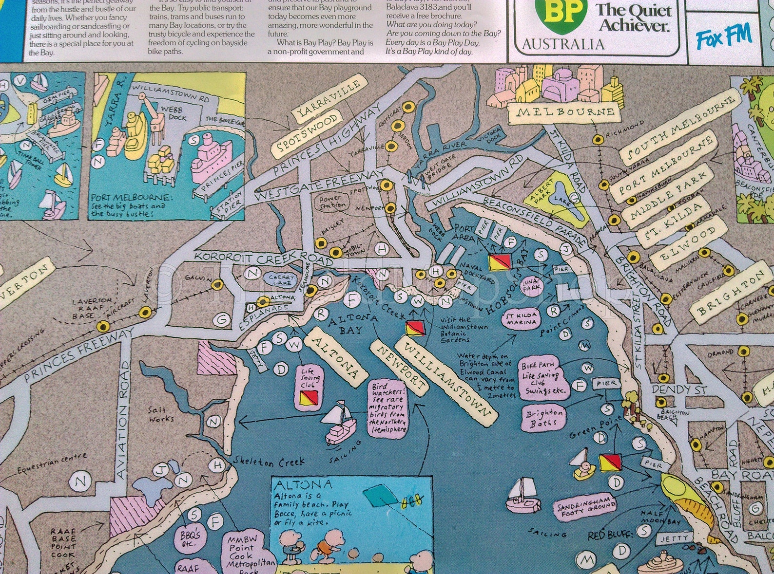 C.1984 Port Phillip Bay Play Pictorial Map Melbourne Geelong Portsea ...