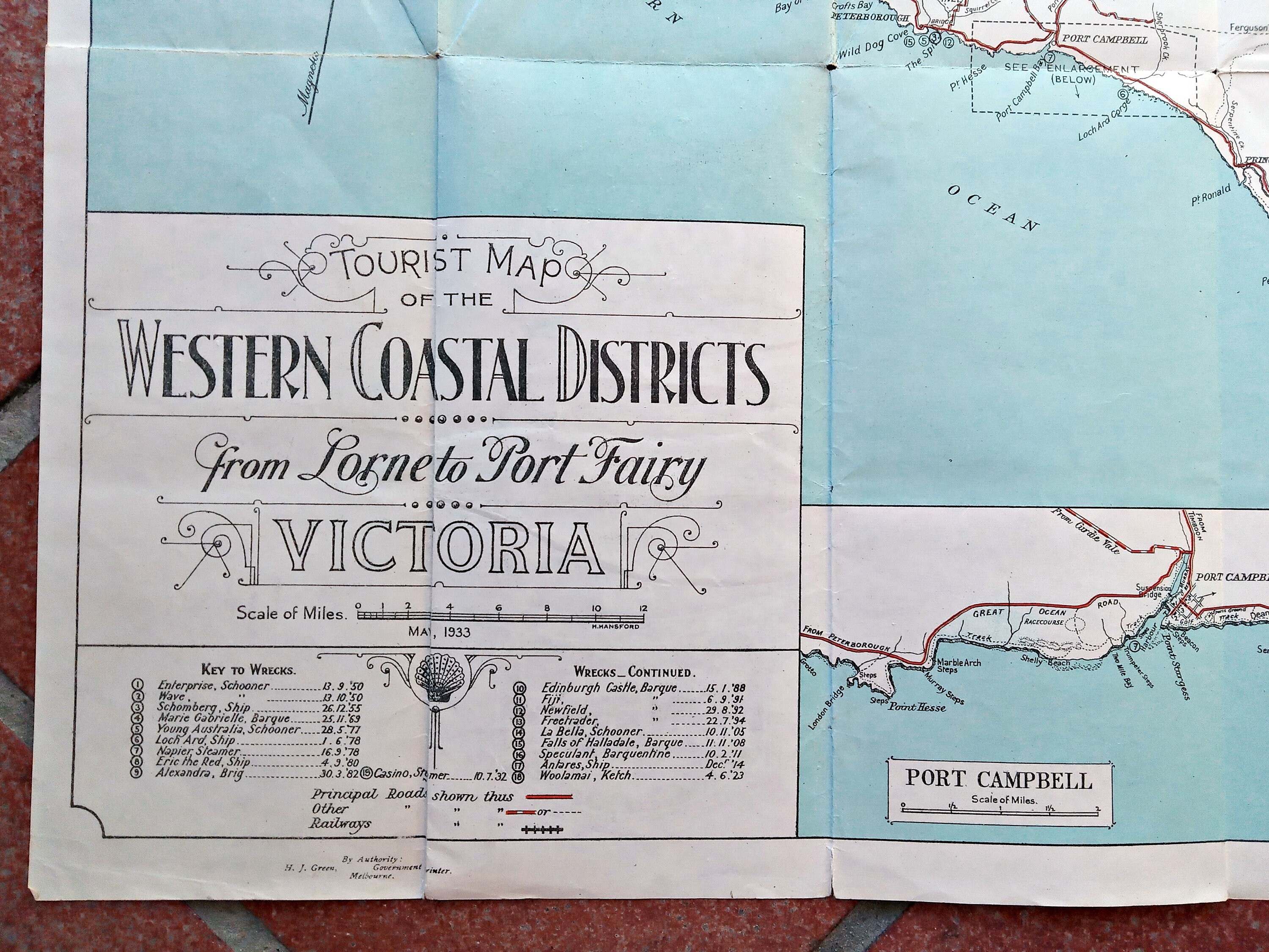 Rare 1933 Tourist Map of Lorne to Port Fairy, Apollo Bay, Victoria ...