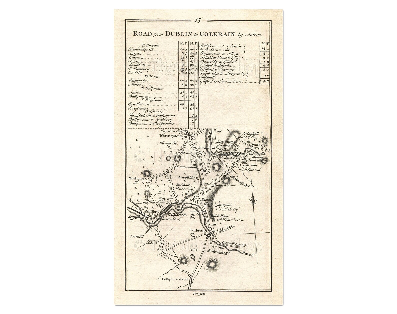 Antique Ireland Road Map Loughbrickland Banbridge Gilford - Etsy