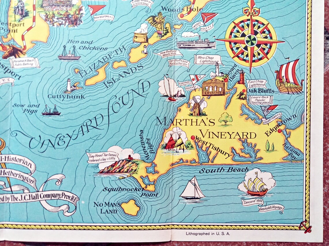 1937 Mount Hope Bridge Bristol Rhode Island Pictorial Map by H | Etsy