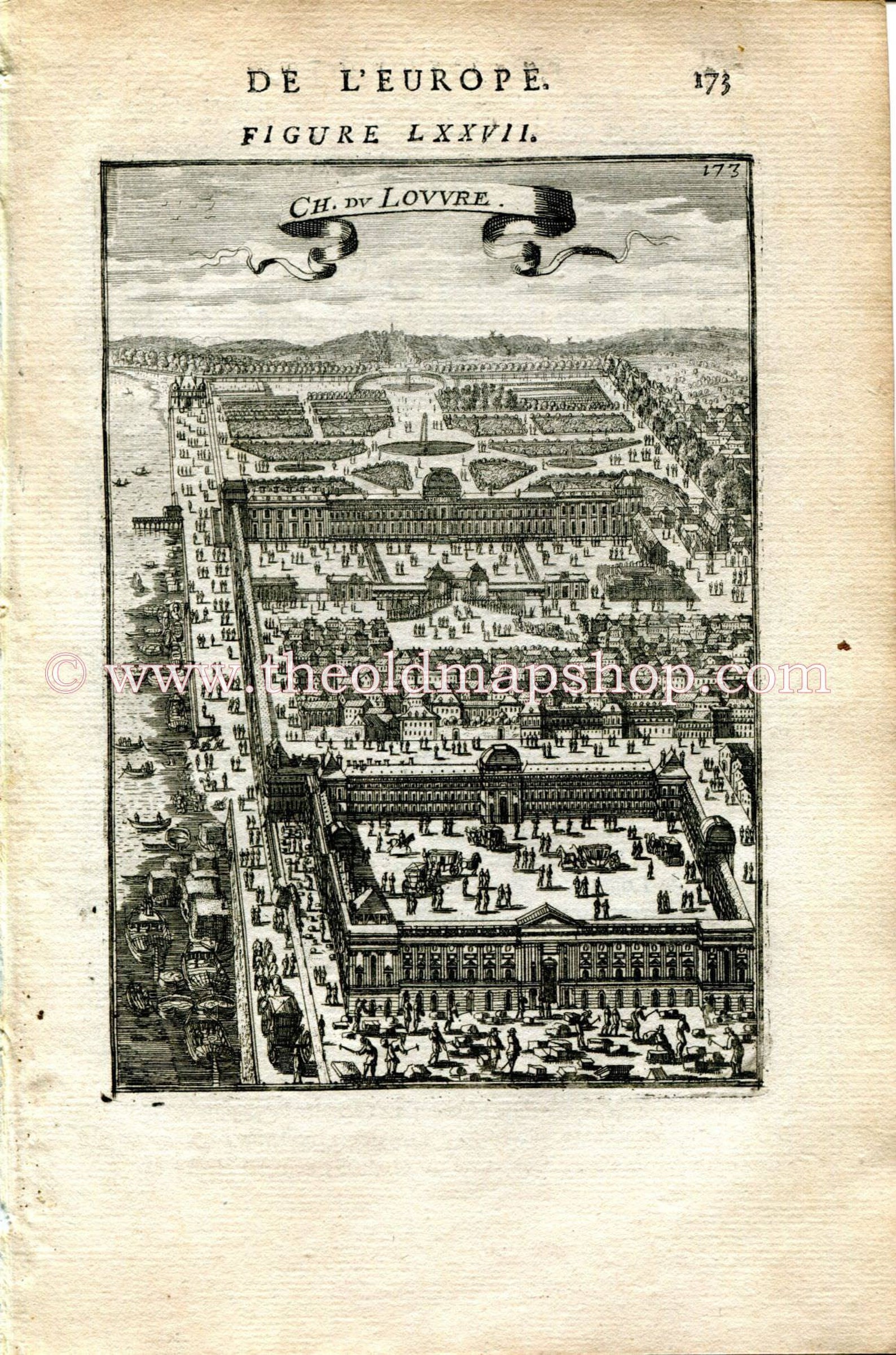 1683 Manesson Mallet chateau De Louvre Museum, Paris, France, Bird's ...