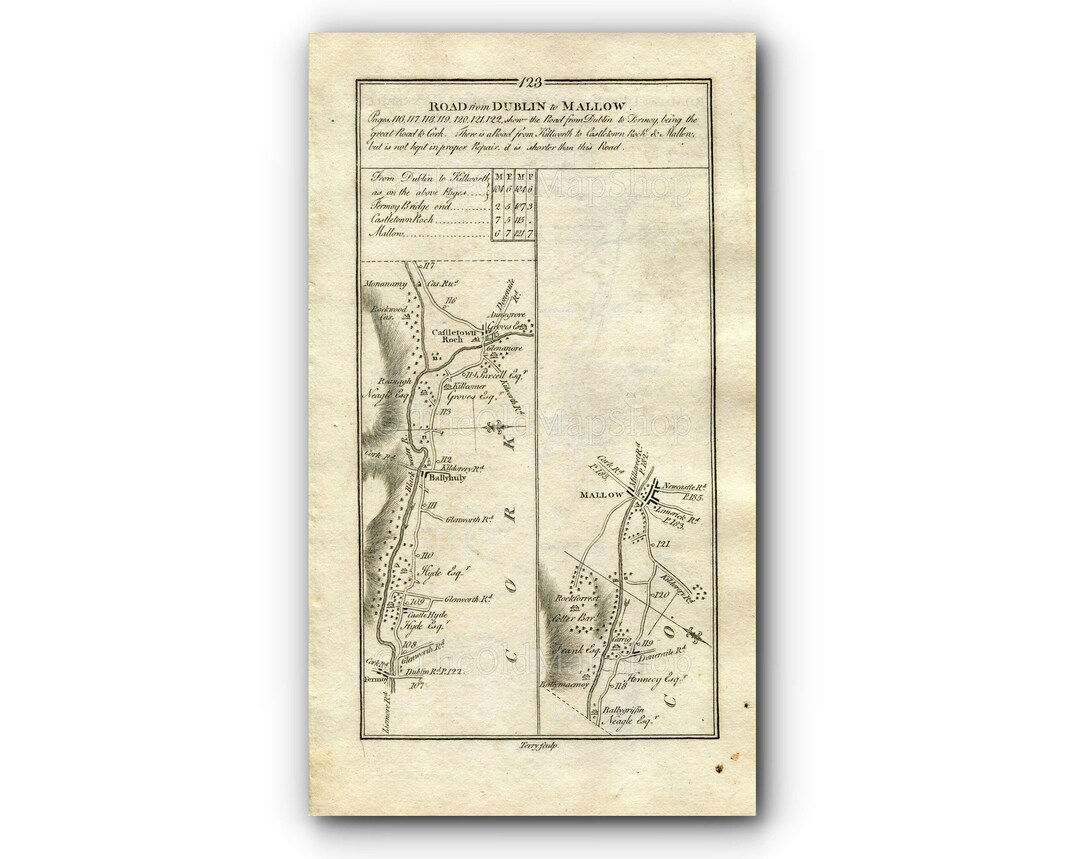 1778 Taylor & Skinner Antique Ireland Road Map 123/124 Ballyhooly ...