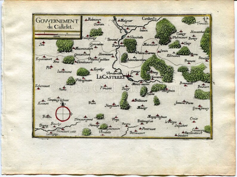 1634 Nicolas Tassin Map Le Catelet, Gouy, Bony, Vendhuile, Aisne ...