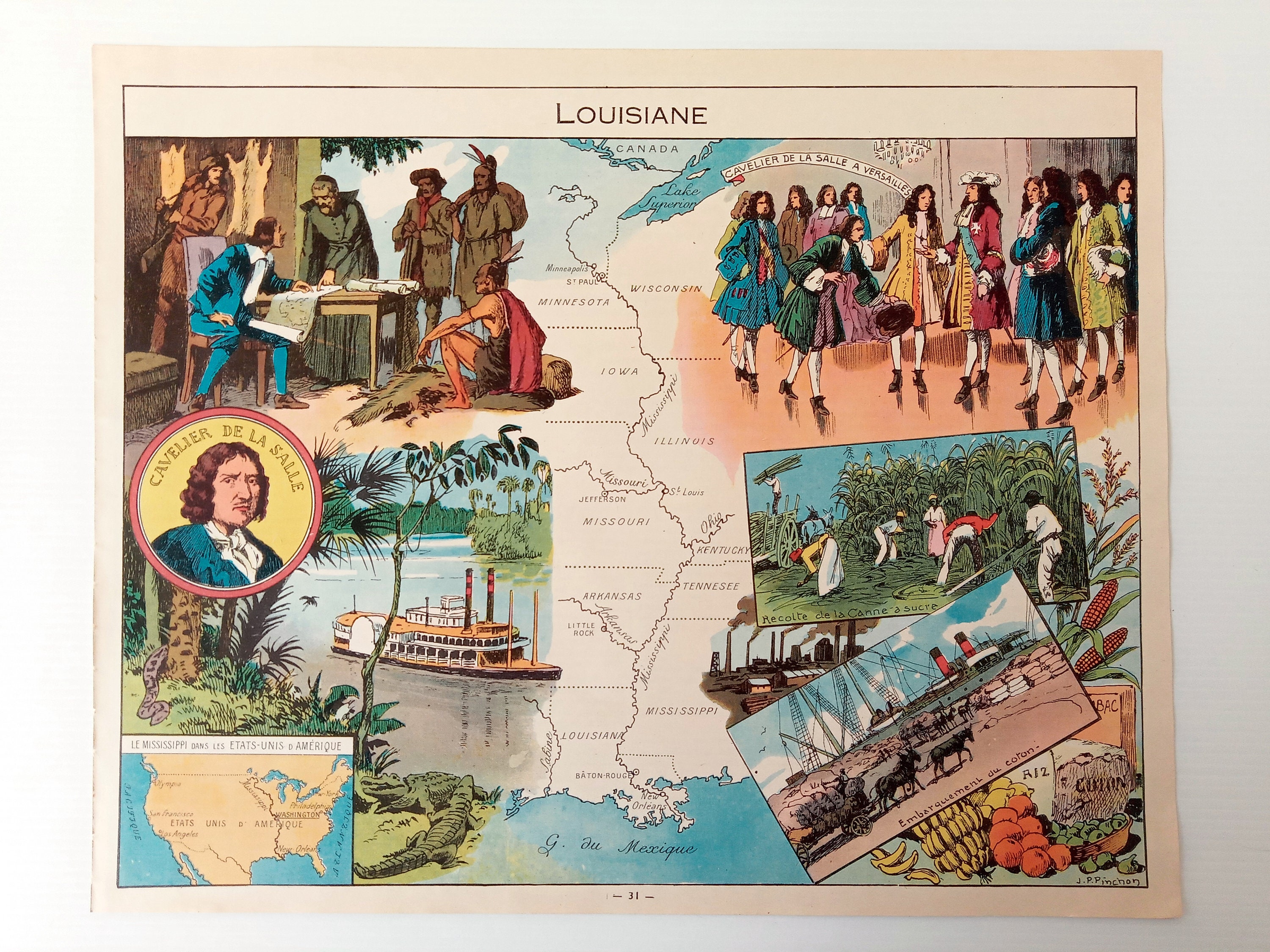 1948 Louisiana louisiane Pictorial Map, Print by Joseph Porphyre ...