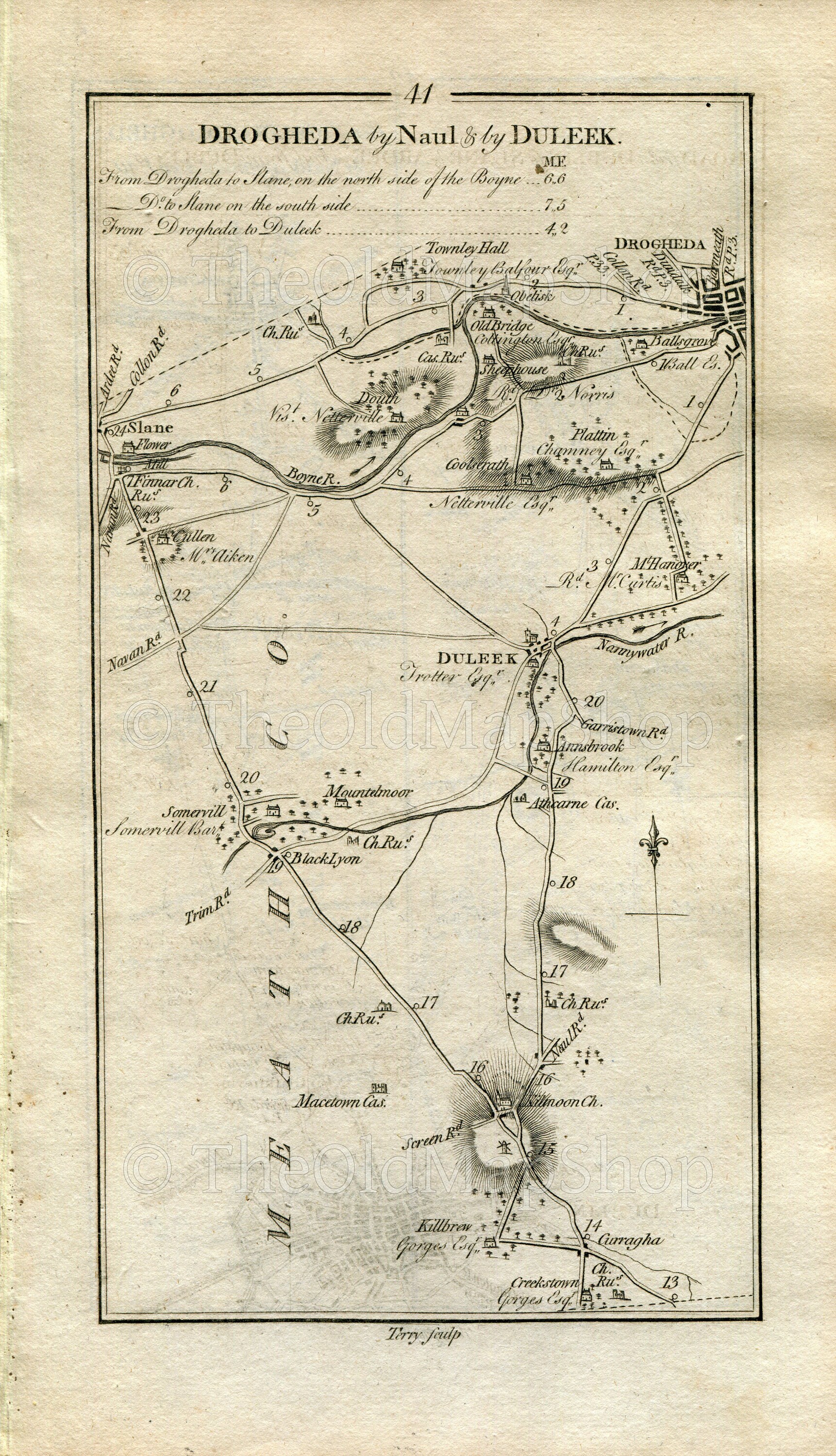 1778 Taylor & Skinner Ireland Road Map 41/42 Curragha, Dunleek ...